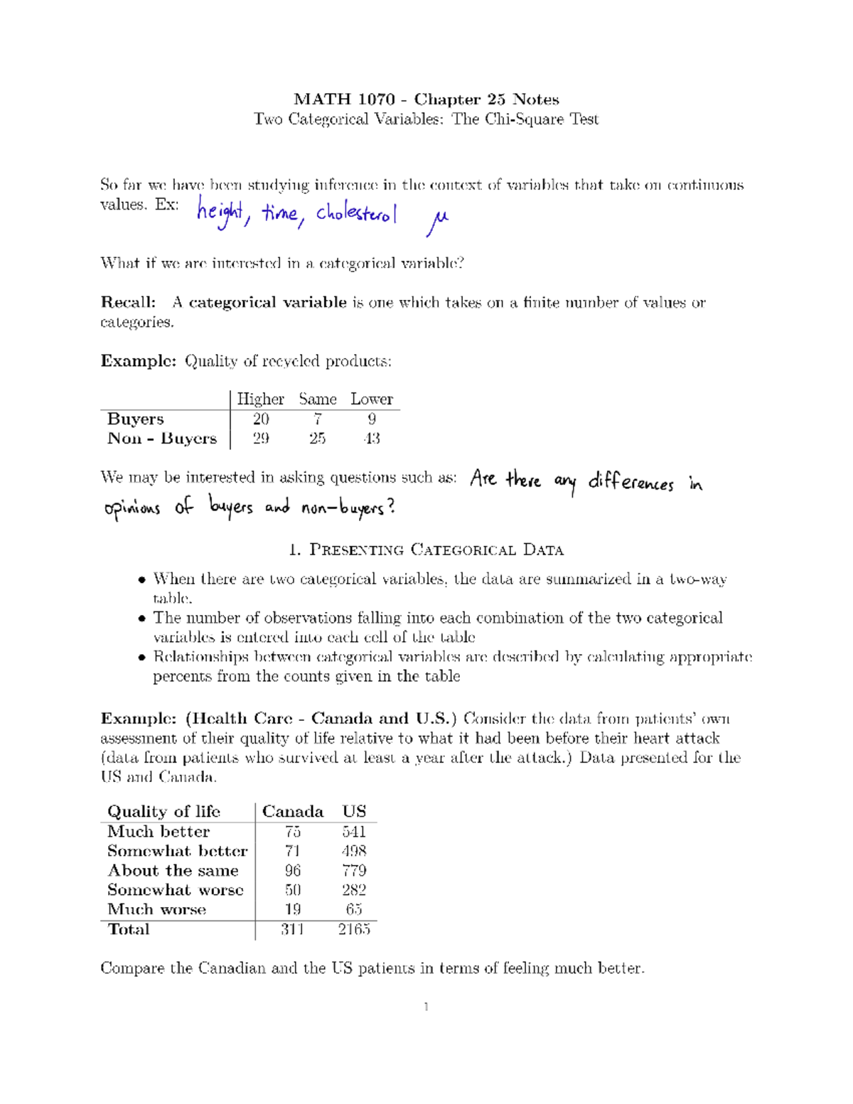 Chapter 25-Complete - stats - MATH 1070 Chapter 25 Notes Two ...
