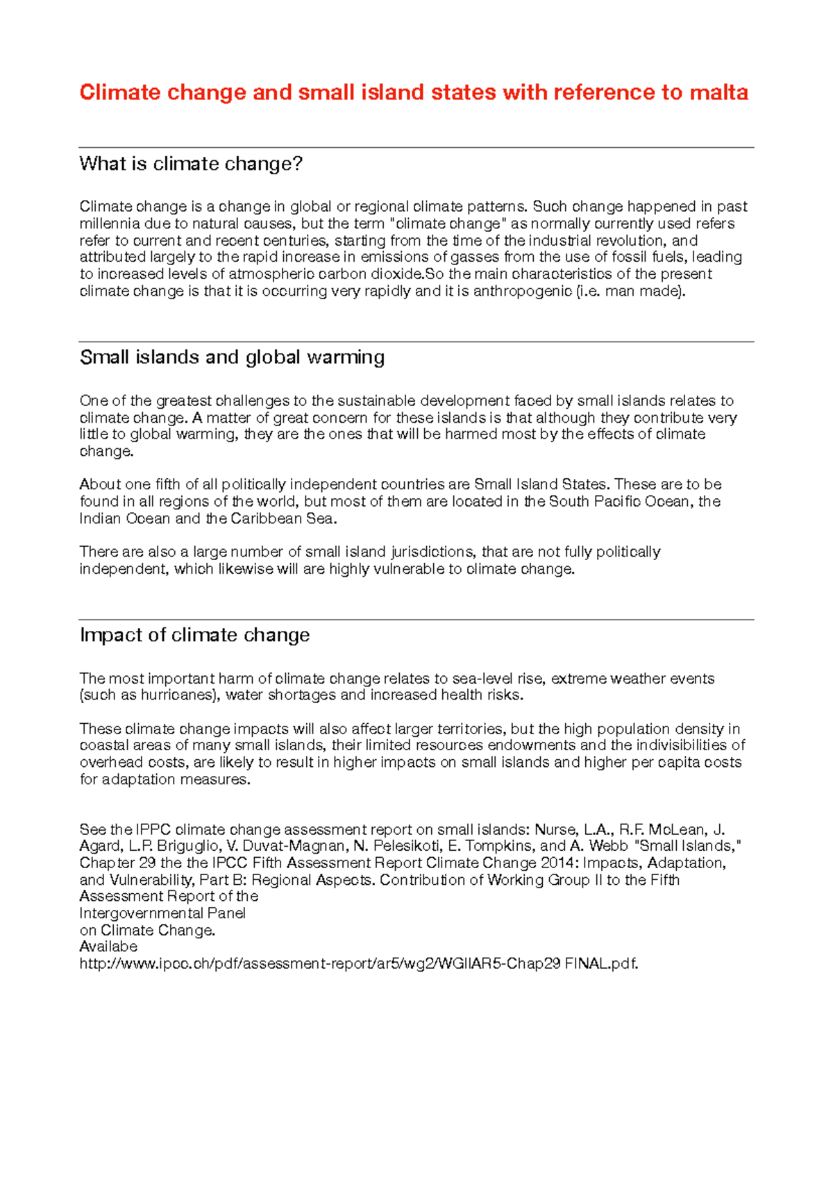 Climate change and small island states with reference to malta - Such ...