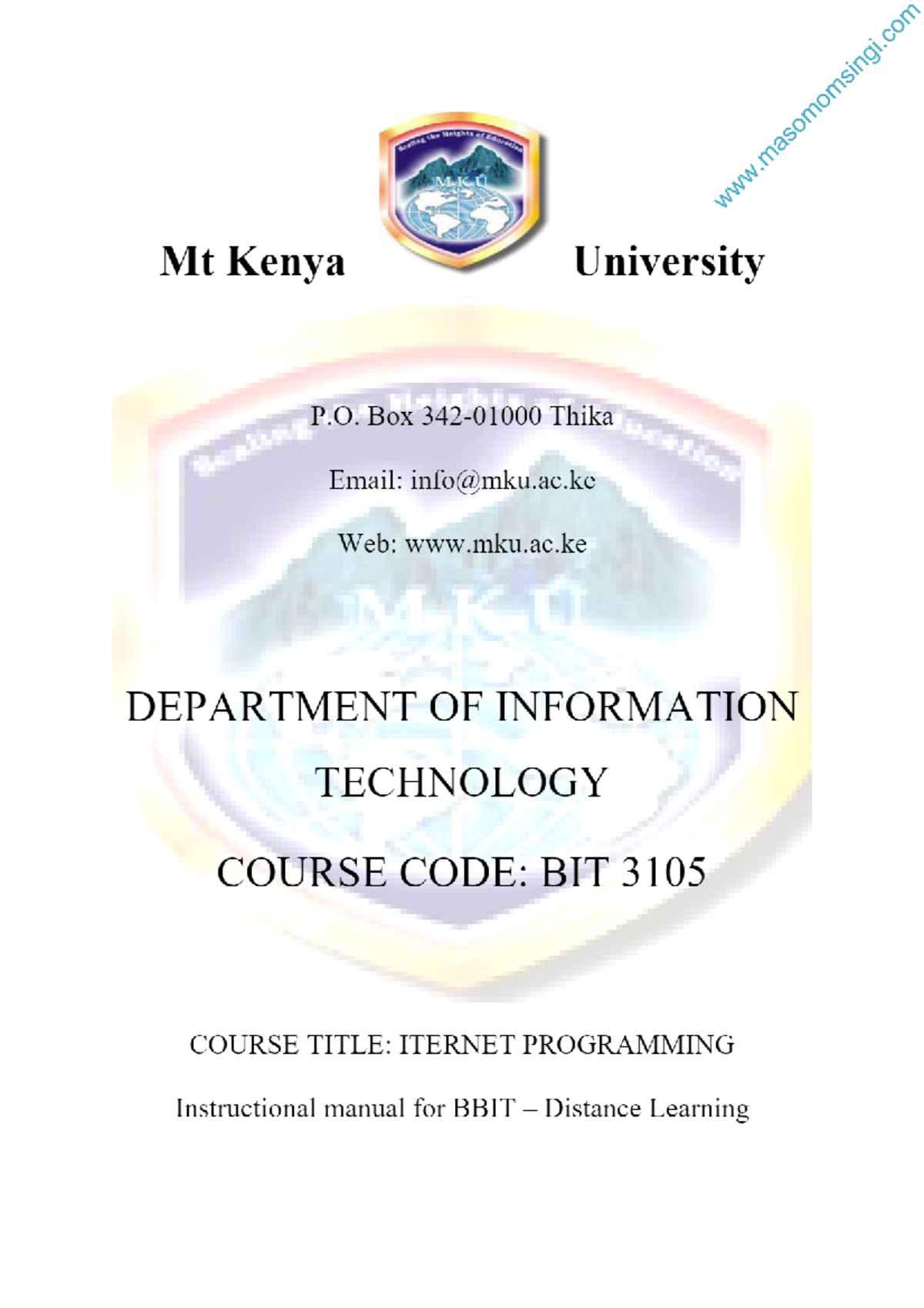 BBIT MKU - Iternet Programming PDF - Masomo Msingi Publishers - Diploma health records and - Studocu