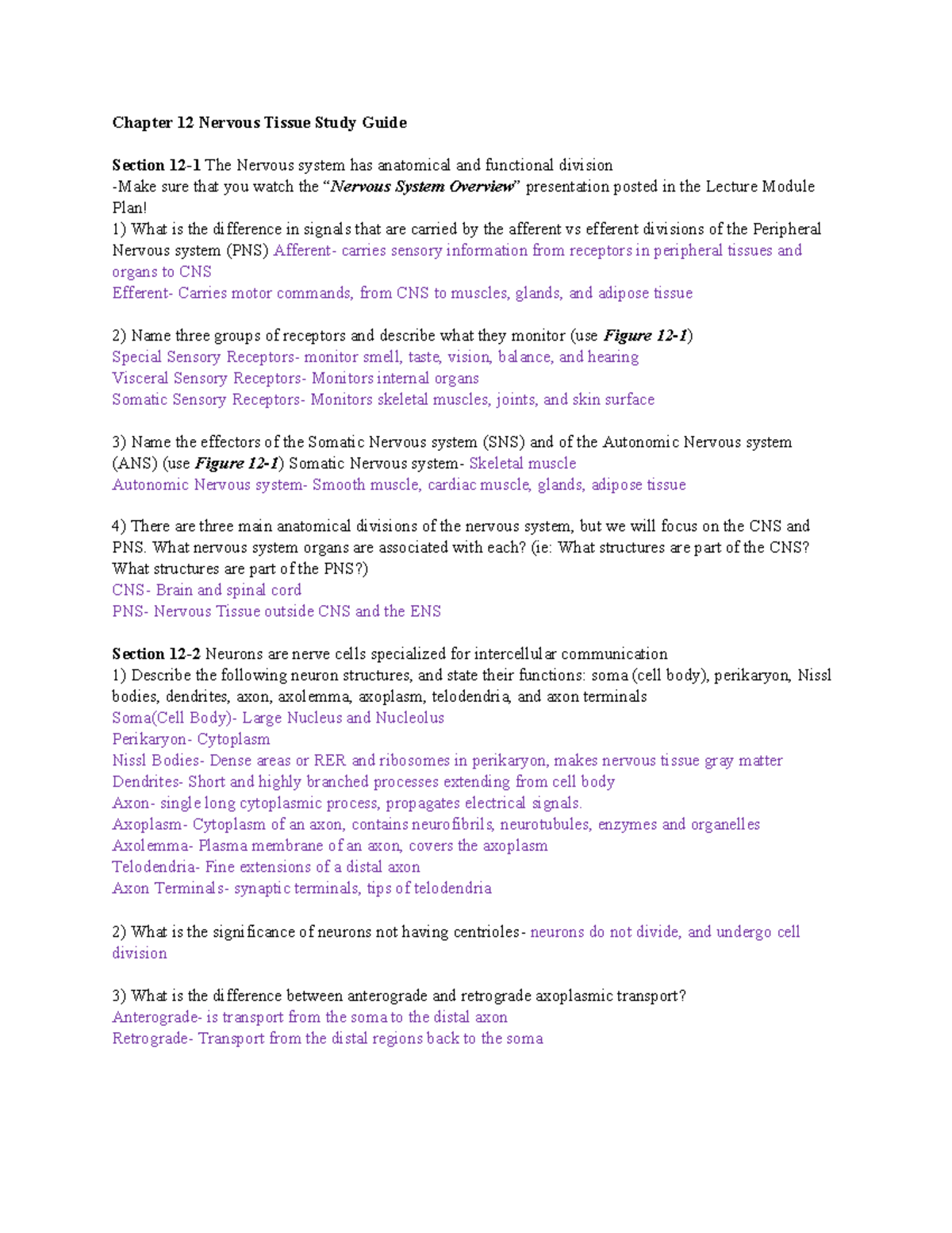 Chapter 12 Nervous Tissue Study Guide Spring 2024 - Chapter 12 Nervous ...