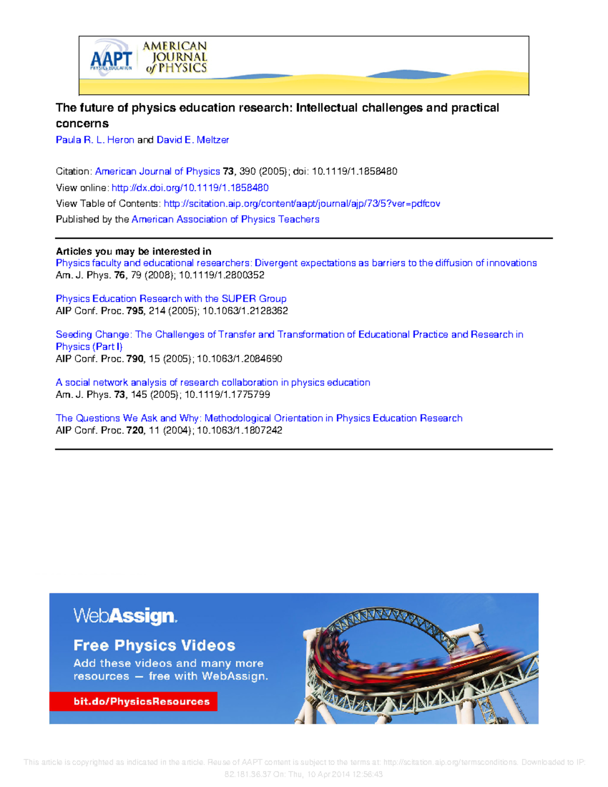 The future of physics education research Intellectual challenges and ...