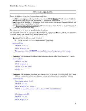 Tutorial 01 questions and answers - 1 T UTO R I A L 1 : BA SI C SQ L A ...