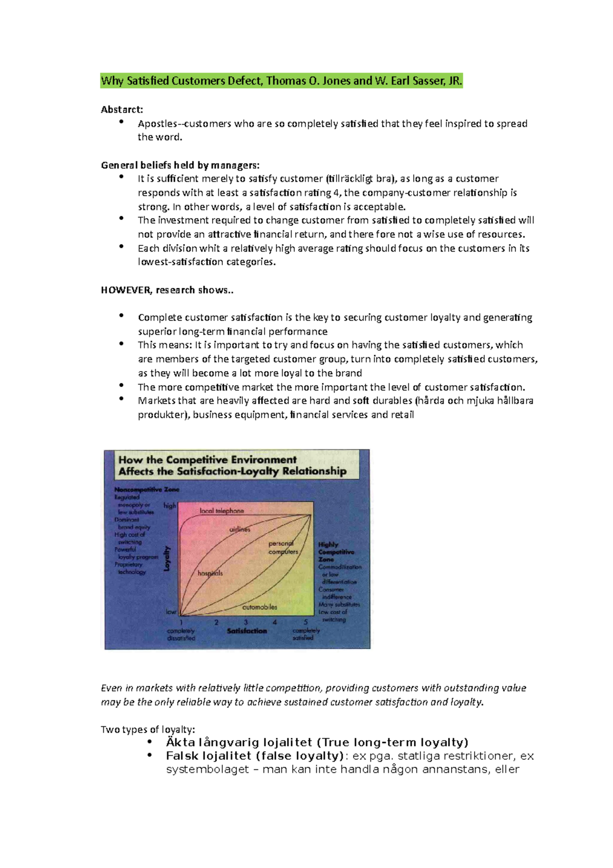 Why Satisfied Customers Defect - Jones and W. Earl Sasser, JR. Abstarct ...
