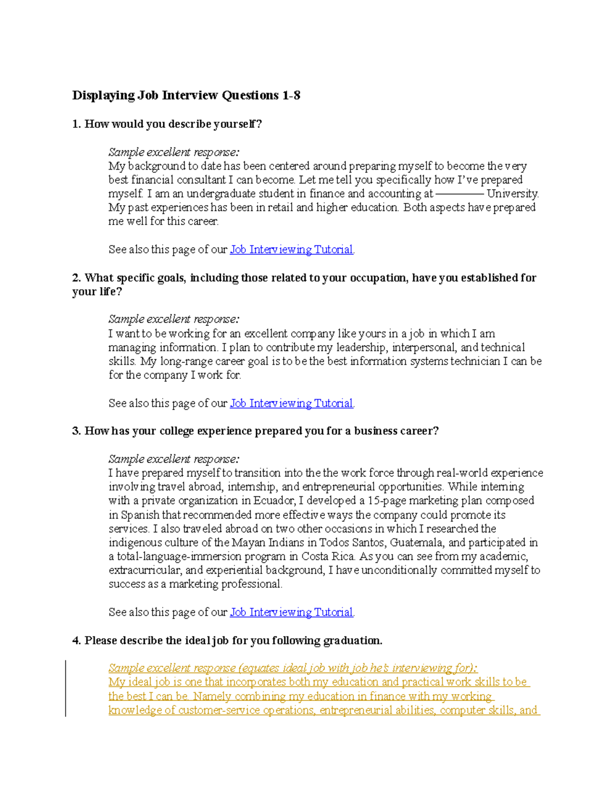 Displaying Job Interview Questions 1 - How would you describe yourself ...