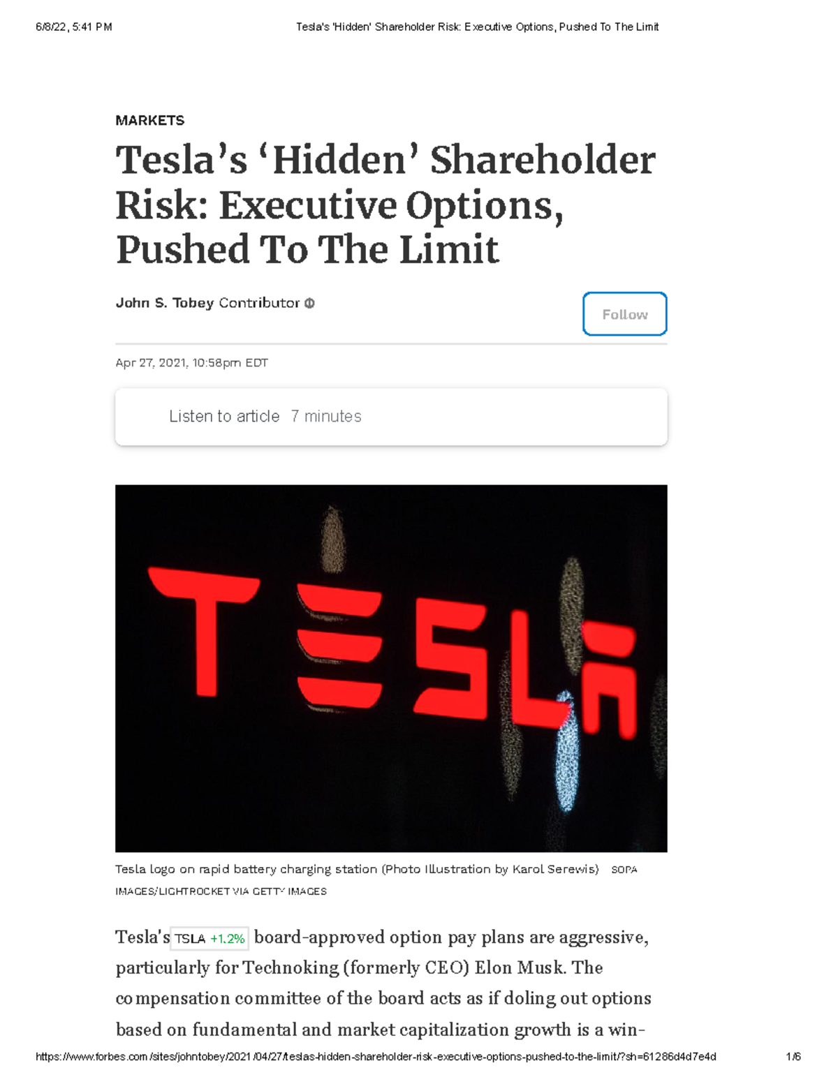 Tesla’s ‘Hidden’ Shareholder Risk Executive Options, Pushed To The ...