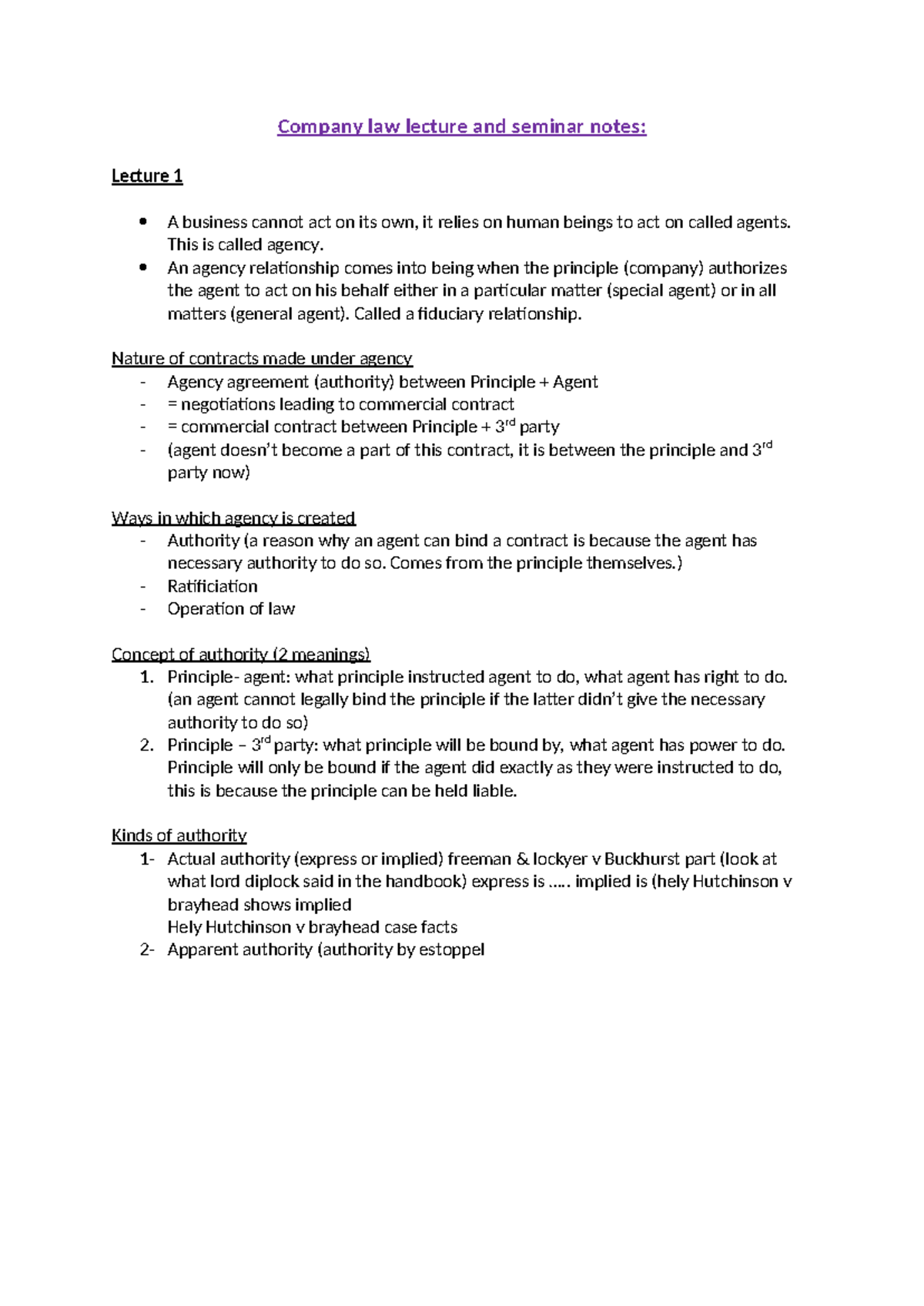 Company law lecture and seminar notes - Company law lecture and seminar ...