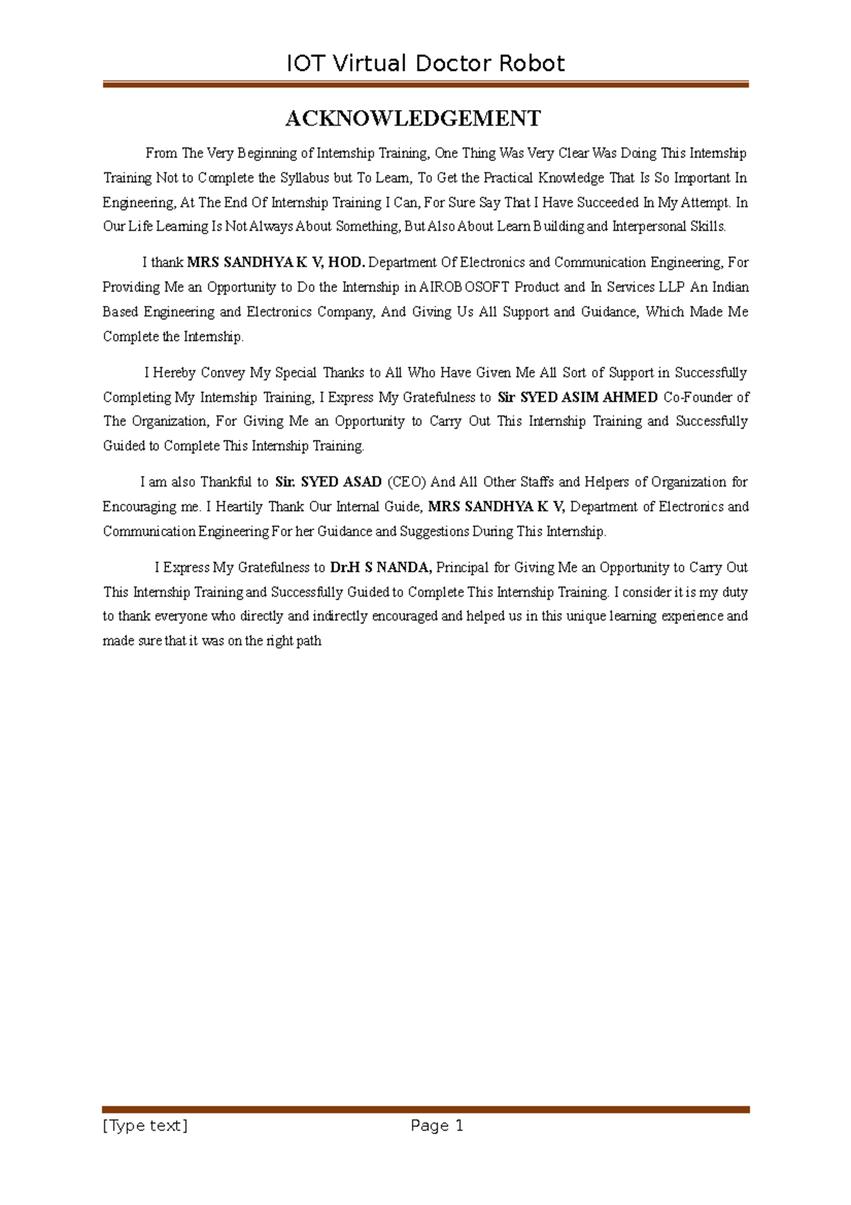 Iot virtual doctor project - ACKNOWLEDGEMENT From The Very Beginning of ...