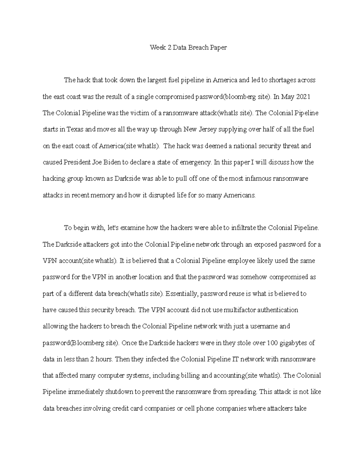 Week 2 Data Breach Paper - Week 2 Data Breach Paper The hack that took ...