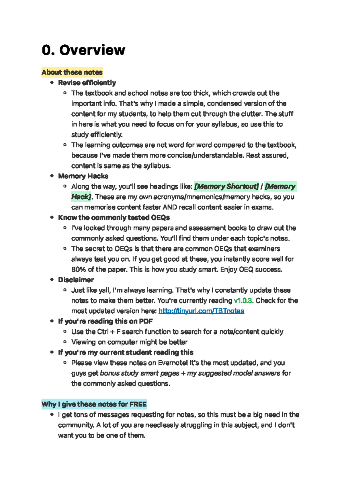 (O Level Pure Bio) - 0. O ve r v i ew About these notes Why I give ...
