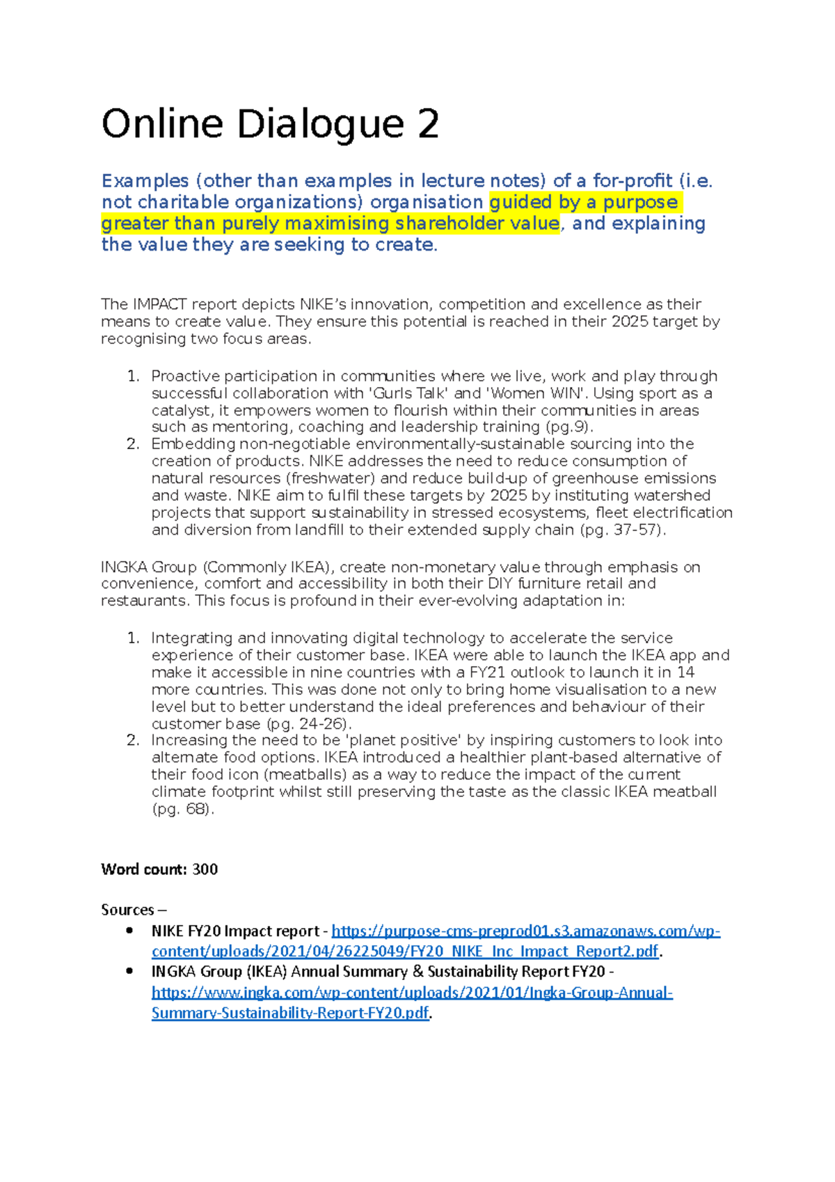 Online Dialogue Submission Two - Online Dialogue 2 Examples (other than ...