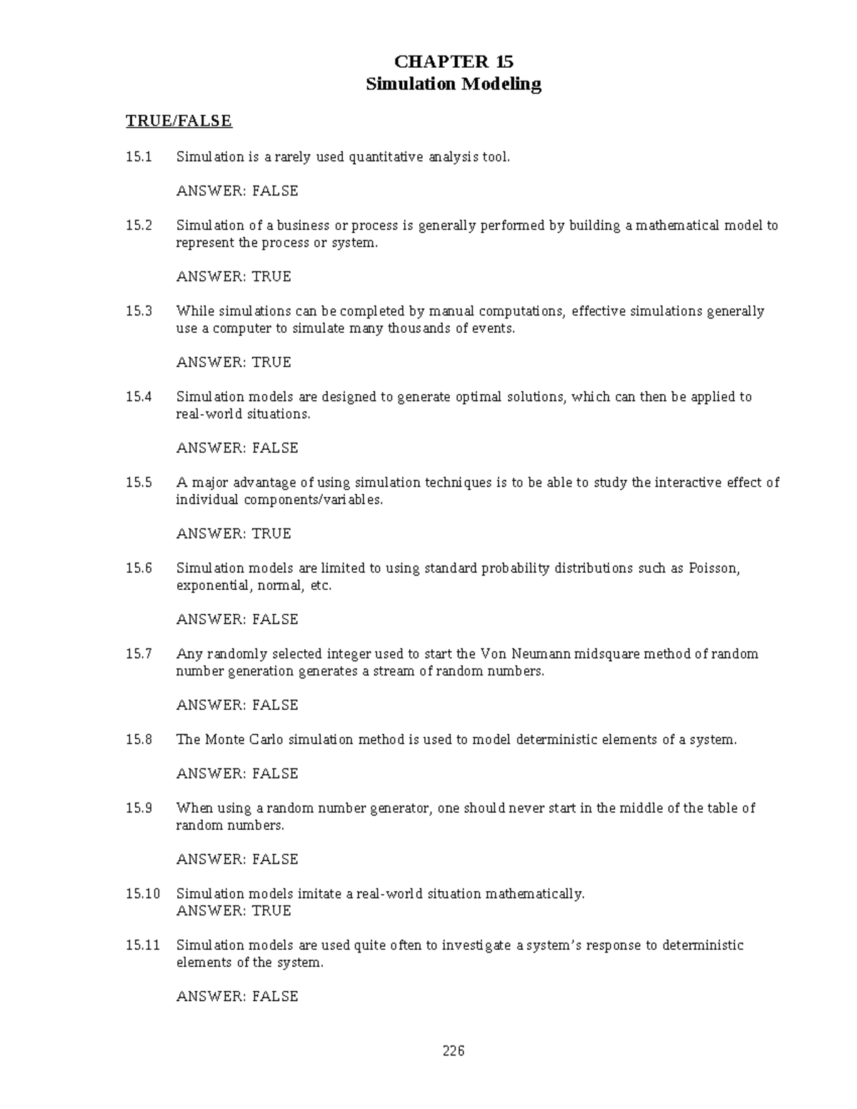 Simulation Models - Notes - CHAPTER 15 Simulation Modeling TRUE/FALSE ...