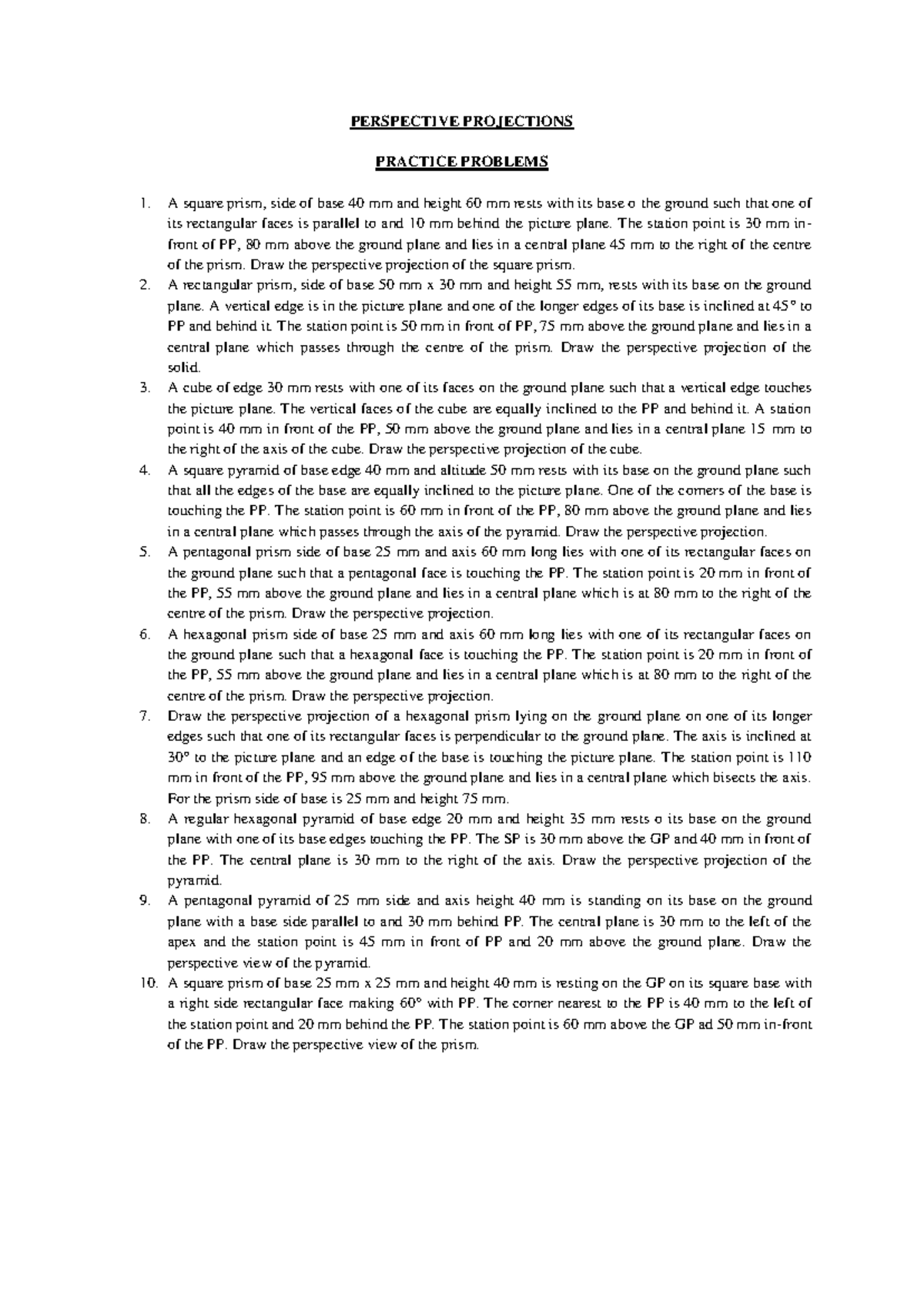 UNIT V Perspective Projections - PERSPECTIVE PROJECTIONS PRACTICE ...