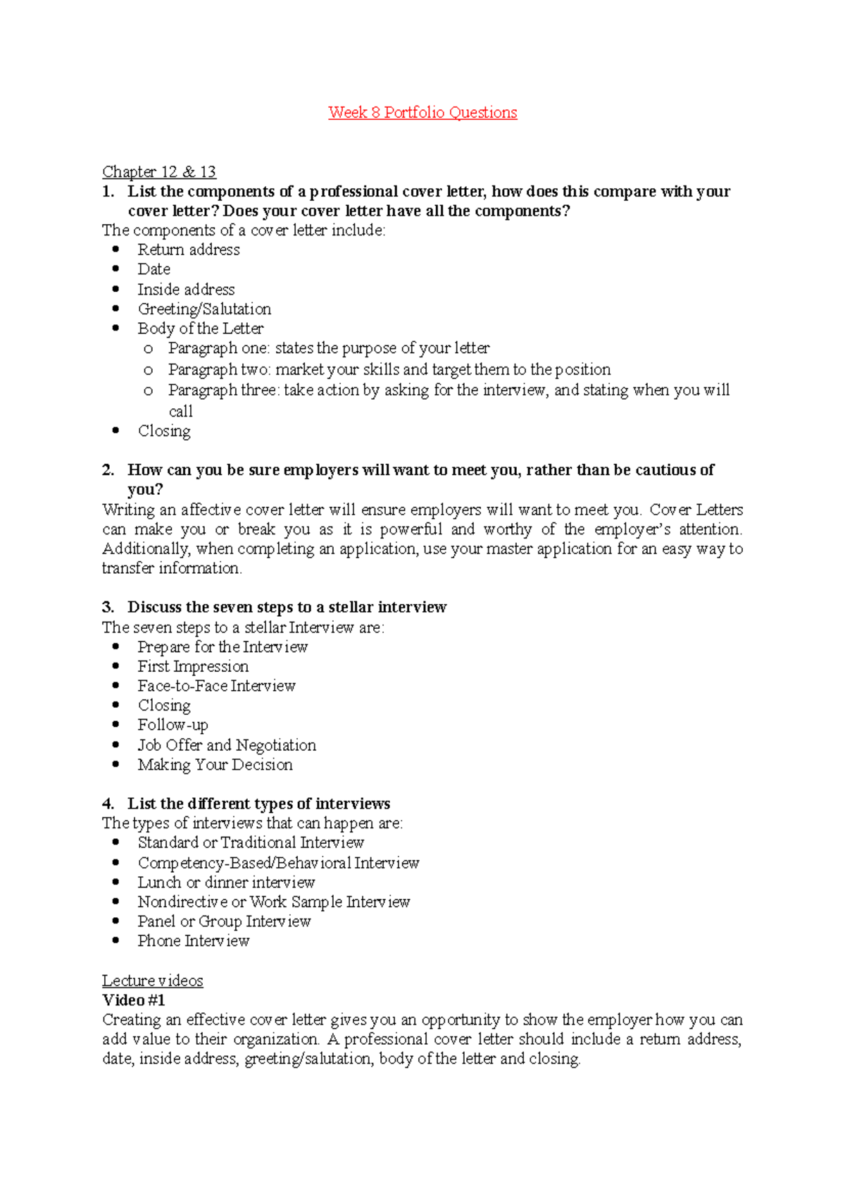 Week 8 Portfolio Questions - Week 8 Portfolio Questions Chapter 12 & 13 ...