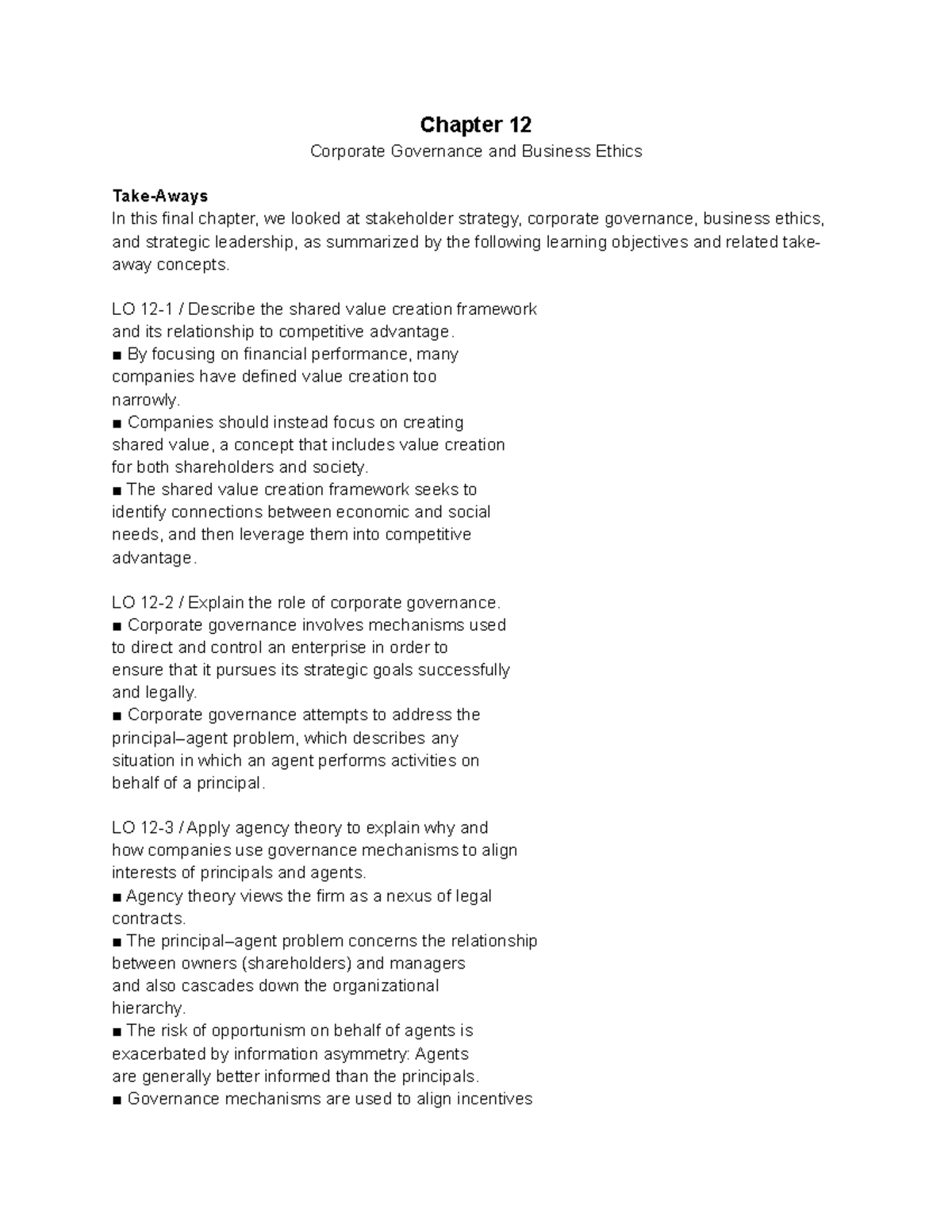 Chapter 12 - Chapter 12 Corporate Governance and Business Ethics Take ...