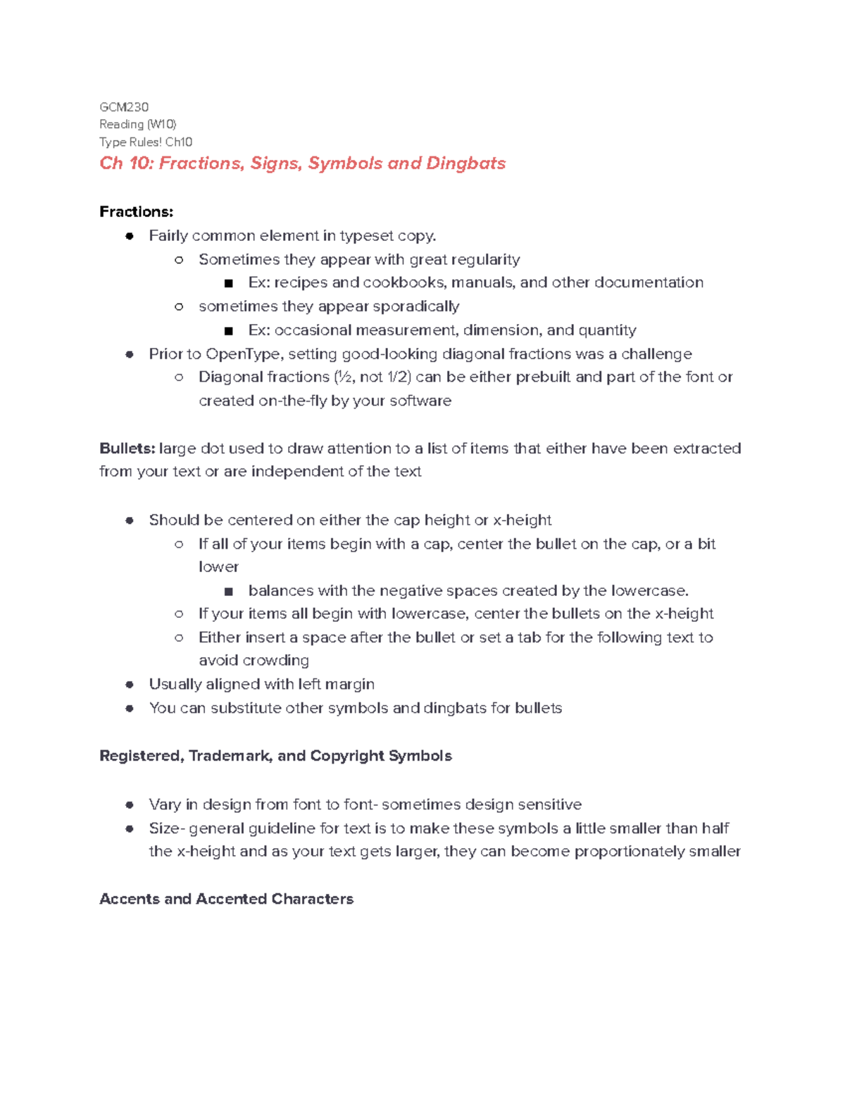 Fractions, Signs, Symbols, and Dingbats (Ch 10) - GCM Reading (W10 ...
