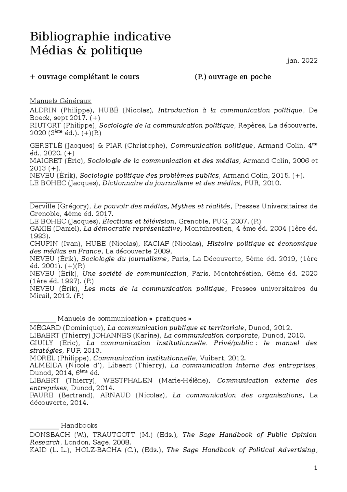 Bibliographie Communication politique jan2022 v1 - Bibliographie ...