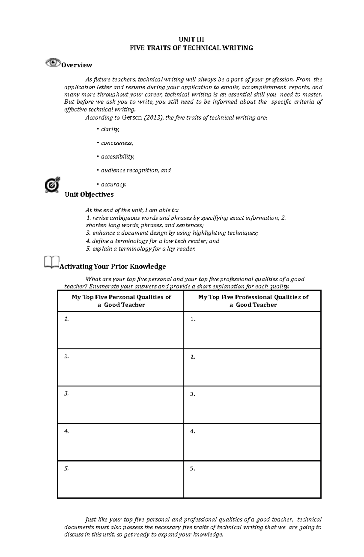 ELP-Students-Copy Unit-3 - UNIT III FIVE TRAITS OF TECHNICAL WRITING ...