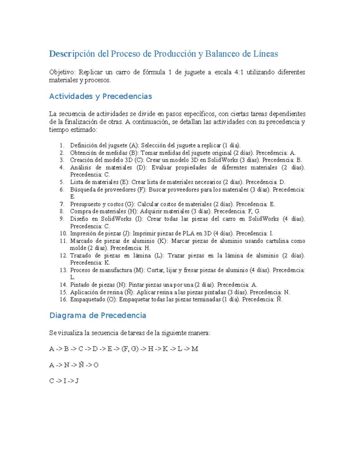 Balanceo de lineas 4 - Descripción del Proceso de Producción y Balanceo ...