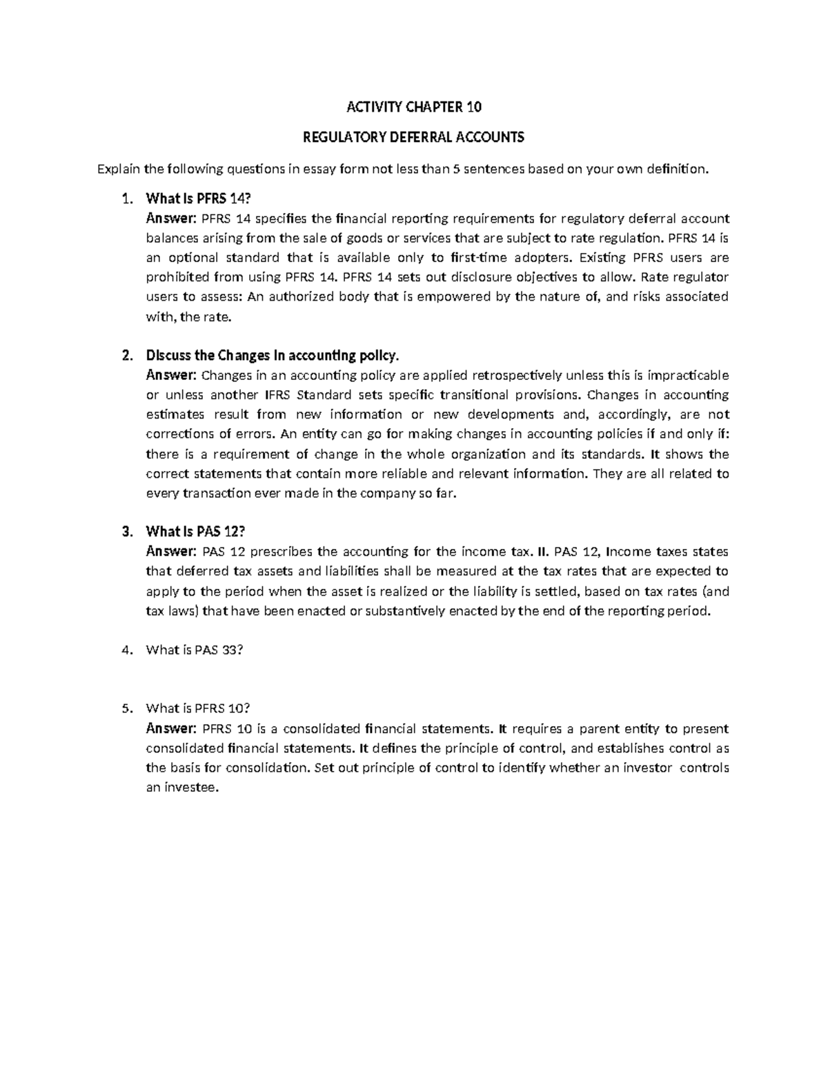 Conceptual Framework Activity 10 - ACTIVITY CHAPTER 10 REGULATORY ...