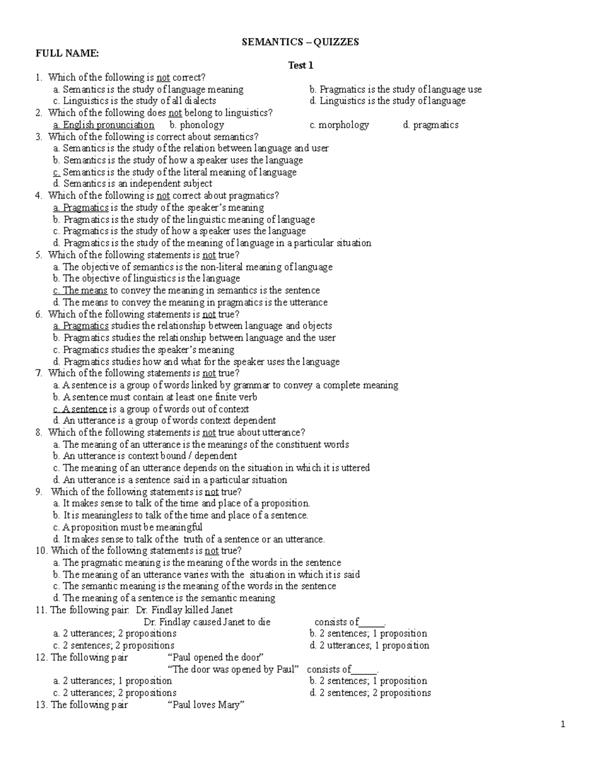 Semantics-Quizzes - Semantics-Quizzes - SEMANTICS – QUIZZES FULL NAME ...