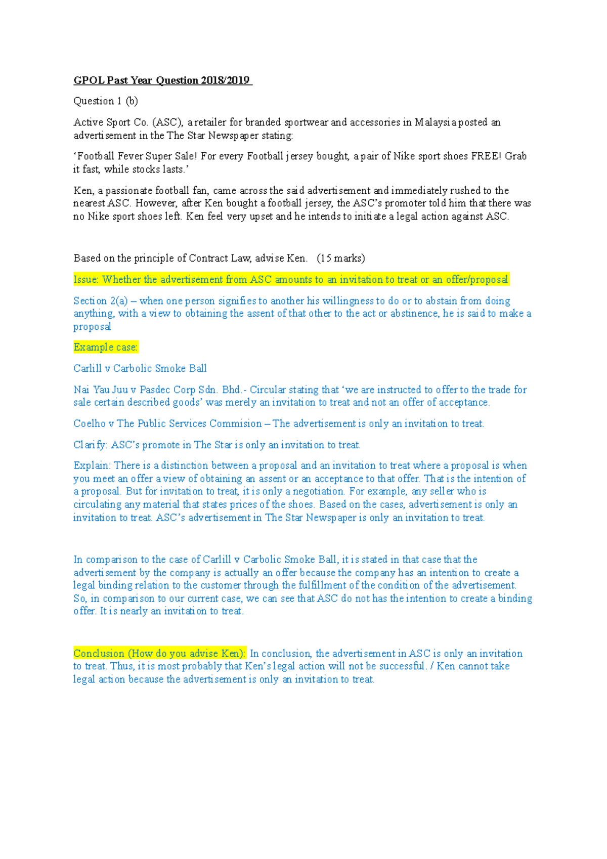 GPOL Past Year Question 2018 - (ASC), a retailer for branded sportwear ...