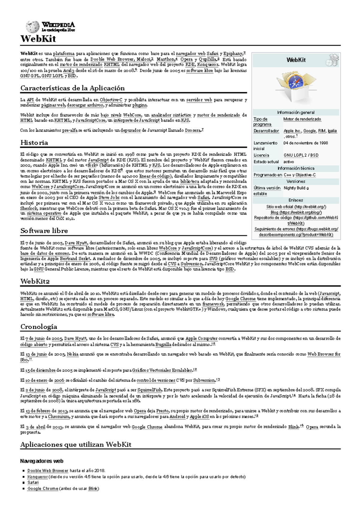 Web Kit - Wikipedia, la enciclopedia libre - Historia - UTP - Studocu