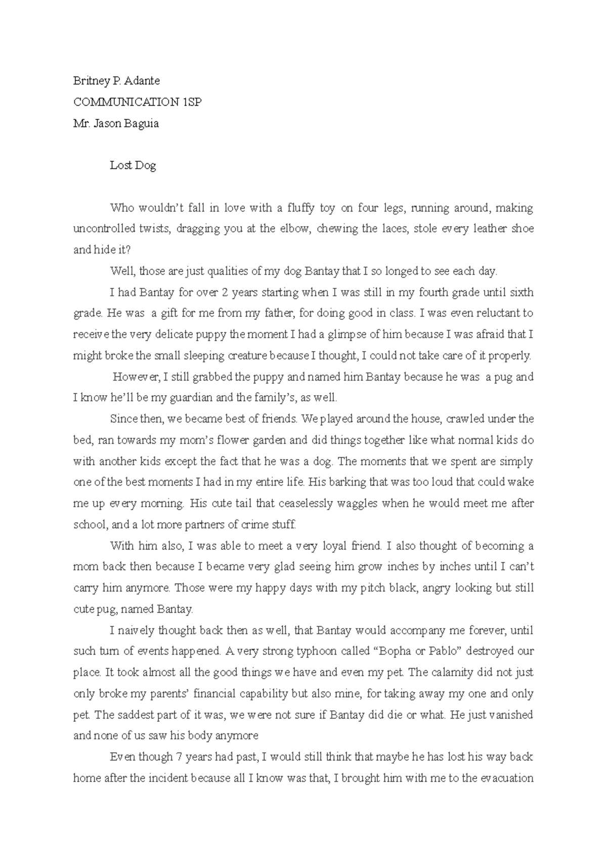 Short stories:Lost Dog - Literature - University of the Philippines ...