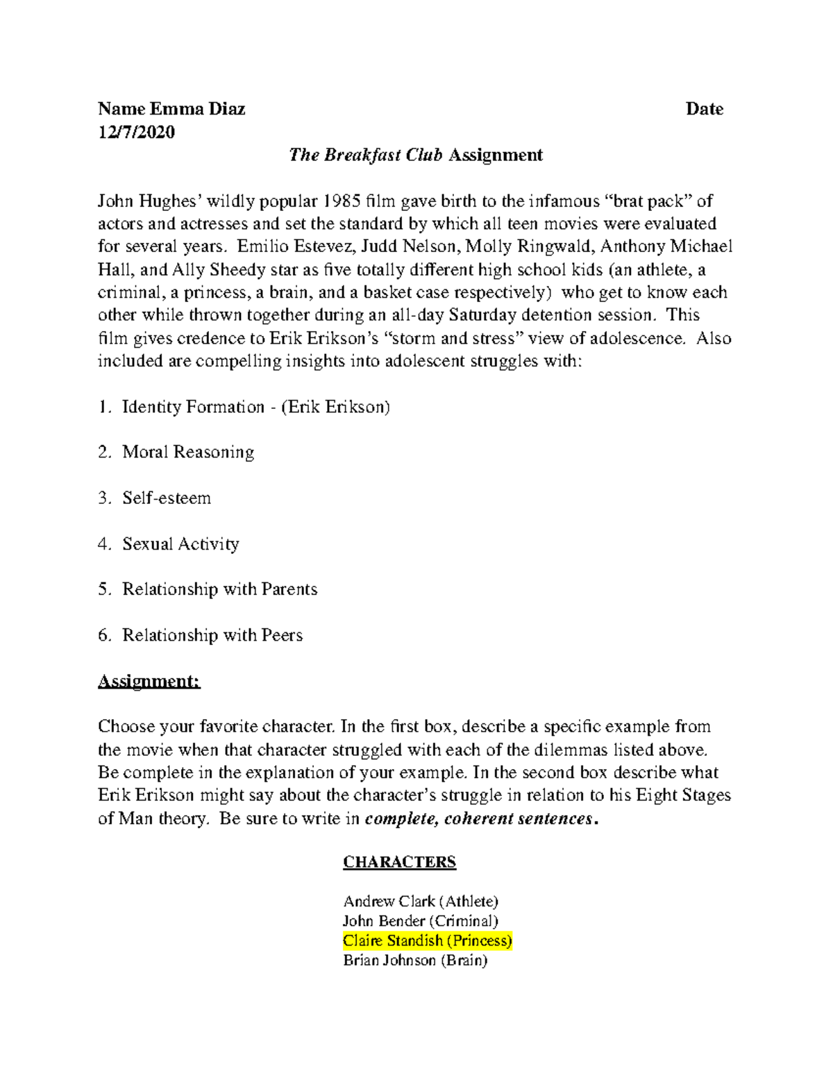 Breakfast club share - These are my notes. My notes are based off of my ...