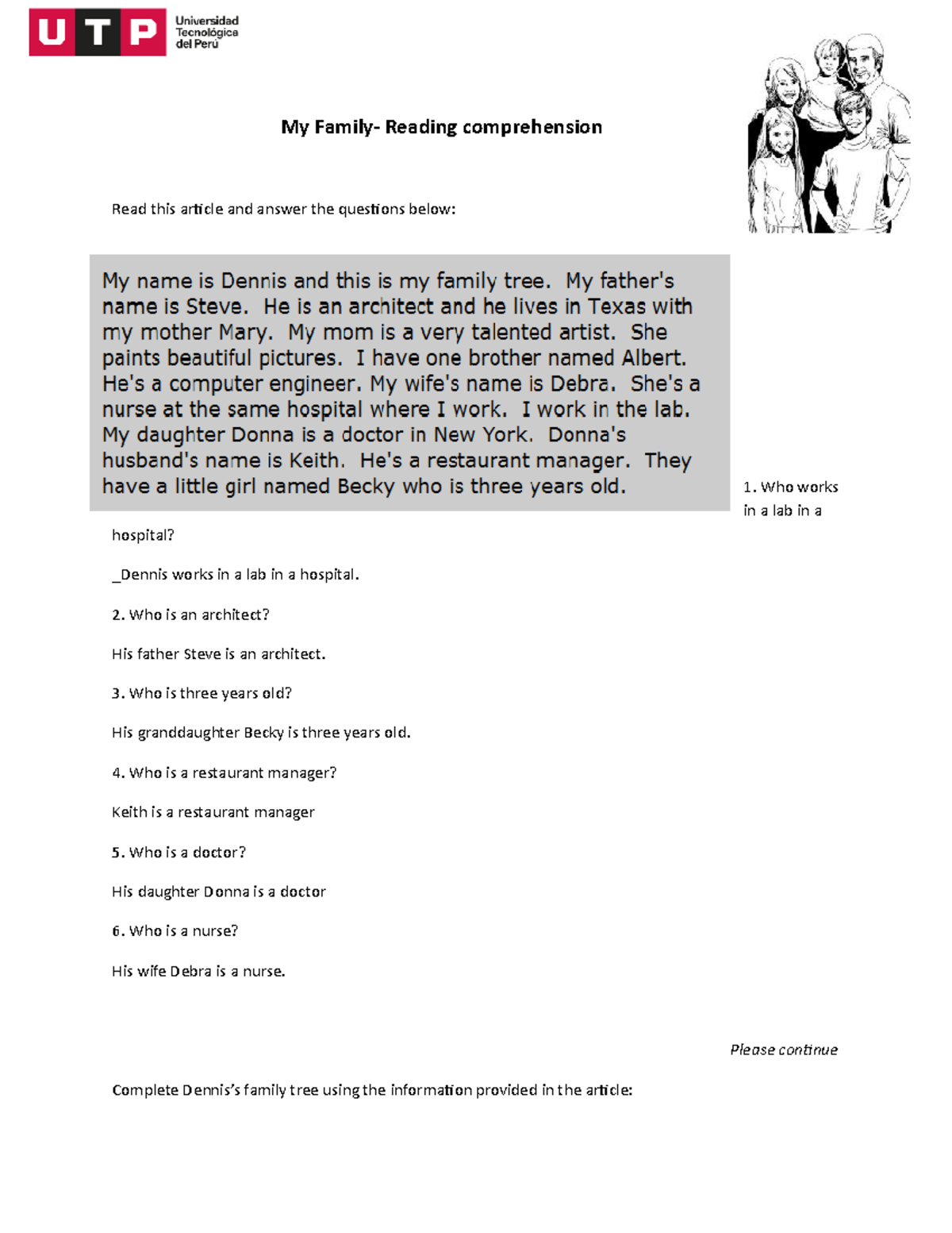 Family reading comprehension -unit 4- week 9 Joe Tamahiro - Ingles I ...