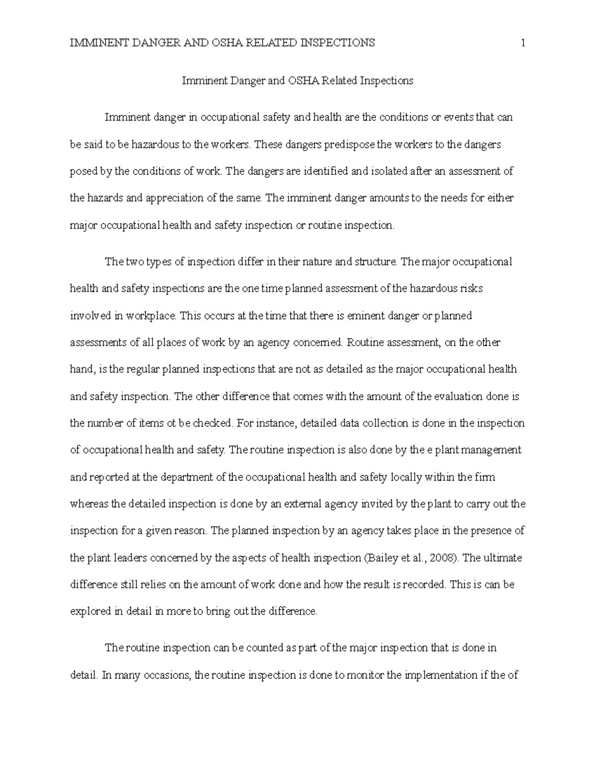 Imminent Danger and OSHA Related Inspections - IMMINENT DANGER AND OSHA ...