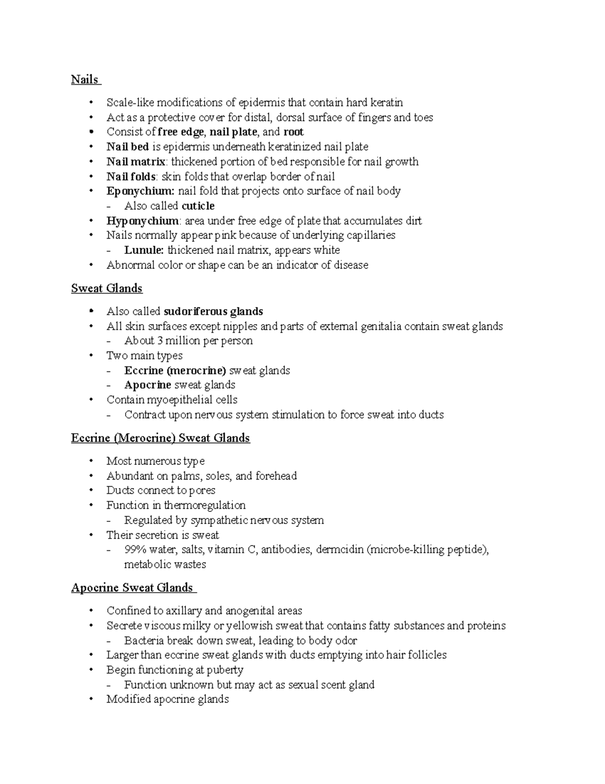 Anatomy 1 Ch.5 Part B - Reynolds - Nails Scale-like modifications of ...