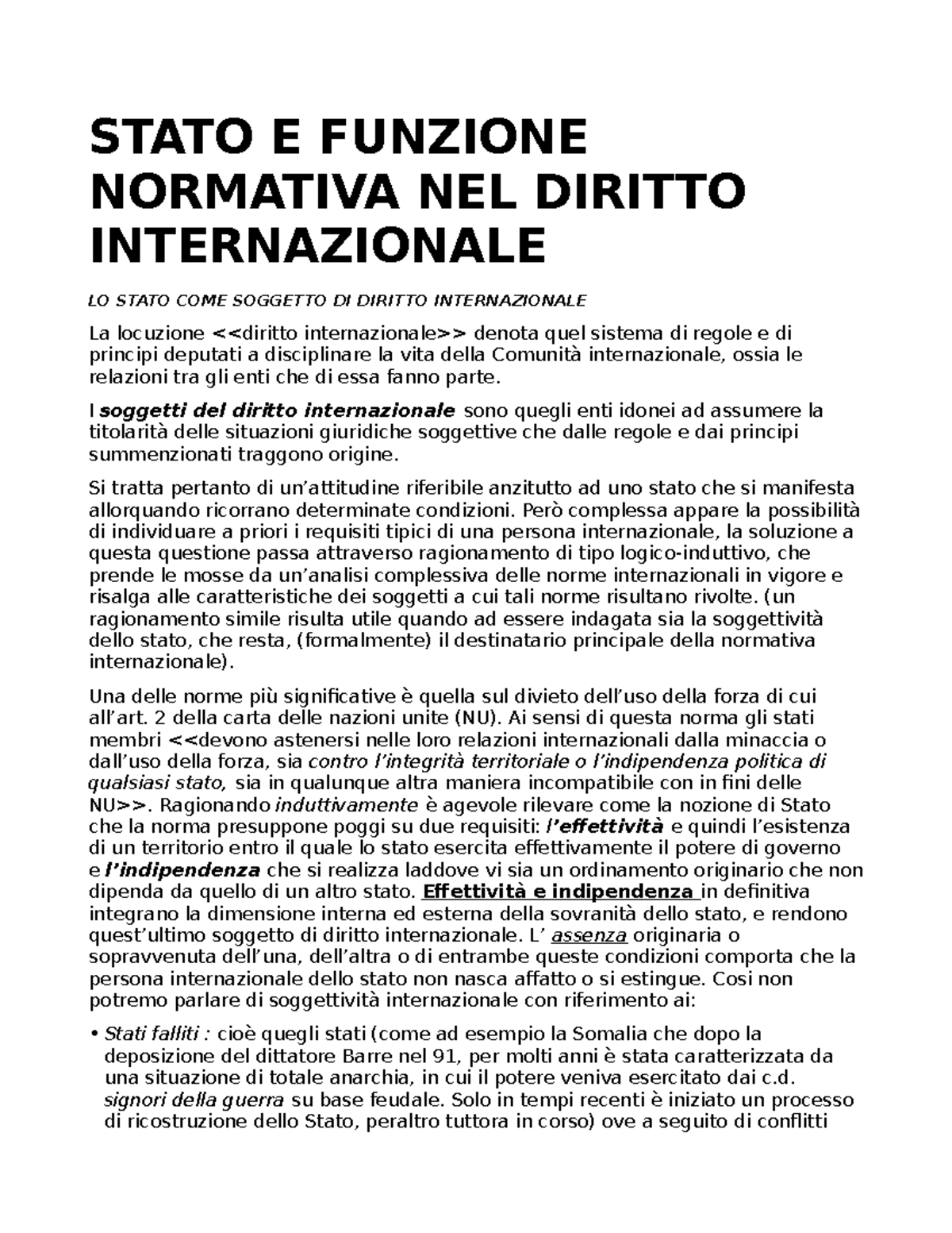 Appunti diritto internazionale - STATO E FUNZIONE NORMATIVA NEL DIRITTO ...