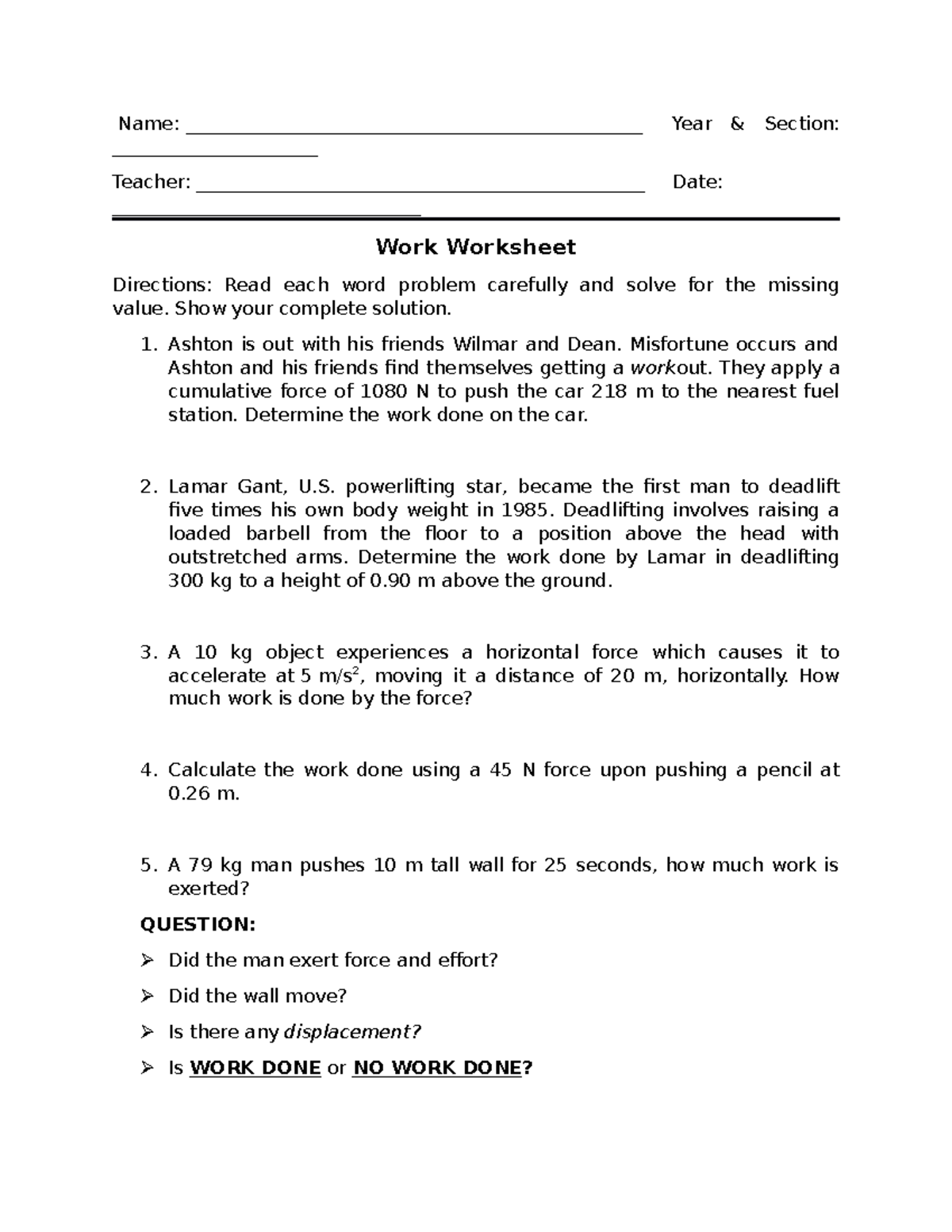 Calculating about work - Name ...