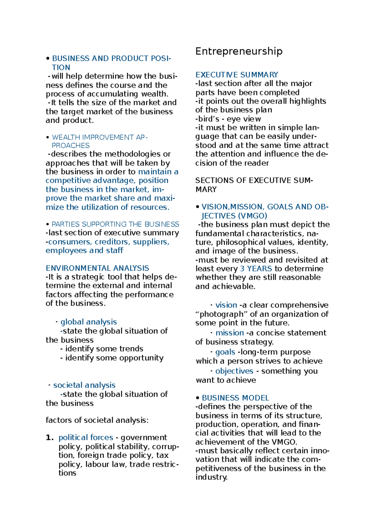 2 Entrep- Reviewer - Entrepreneurship EXECUTIVE SUMMARY -last section ...
