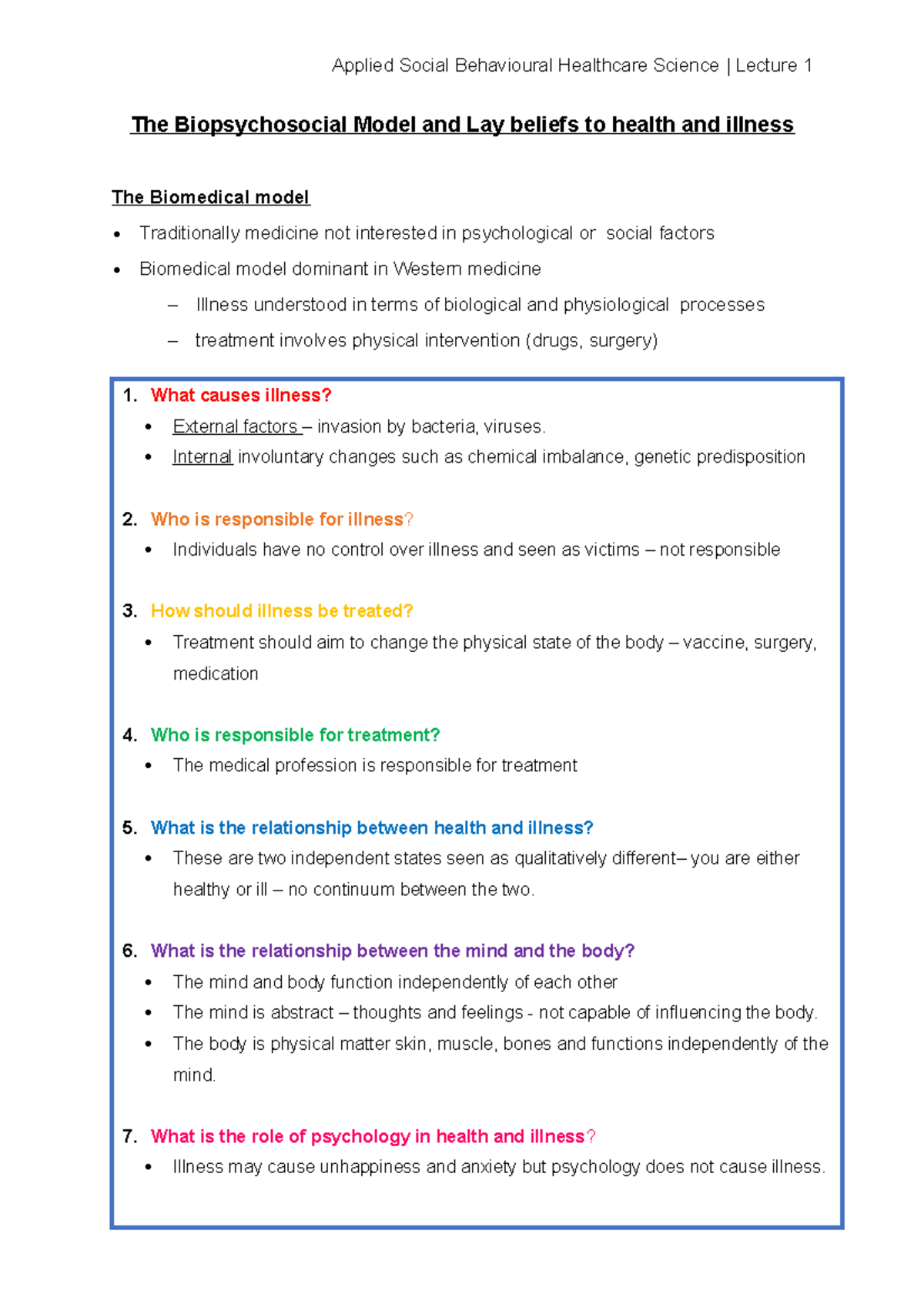 1- The Biopsychosocial Model - The Biopsychosocial Model and Lay ...