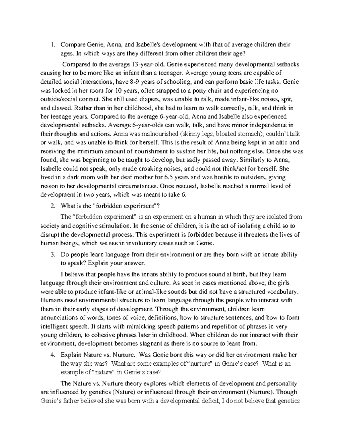 GRQ #4 Homework - Compare Genie, Anna, and Isabelle's development with ...