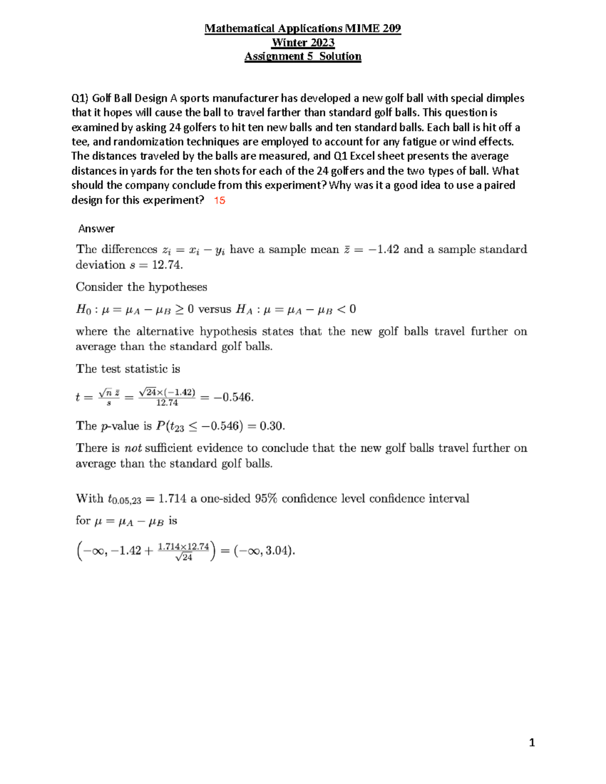 Assignment 5 Solution - Mathematical Applications MIME 209 Winter 2023 Assignment 5_Solution Q1 ...