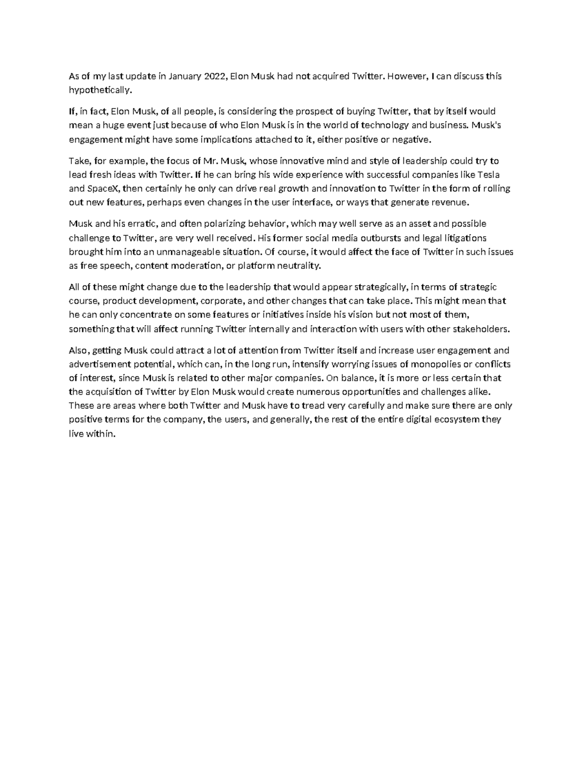 Elon Musk - paper - As of my last update in January 2022, Elon Musk had ...