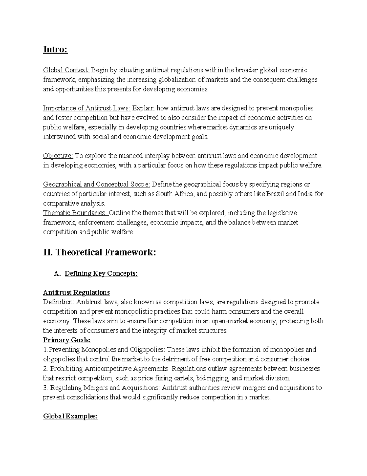 Global Antitrust Paper Outline - Intro: Global Context: Begin by ...