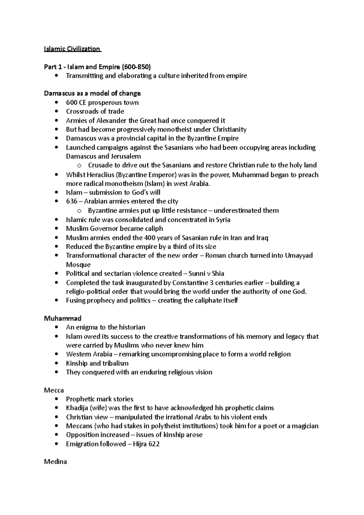 Islamic Civilization readings - Islamic Civilization Part 1 - Islam and ...