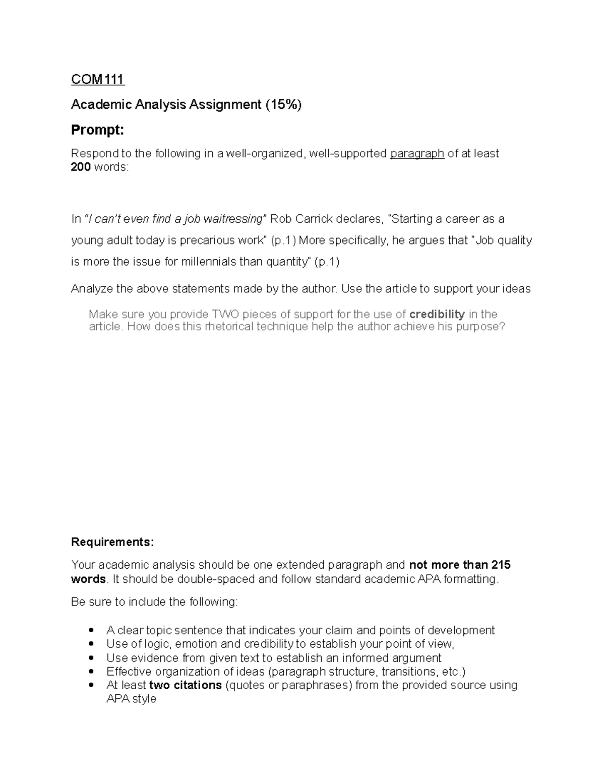 Academic Analysis - COM Academic Analysis Assignment (15%) Prompt ...