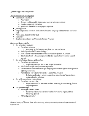 Epi test 3 study guide - HLTH 3800 Epidemiology Spitler Spring 2017 ...