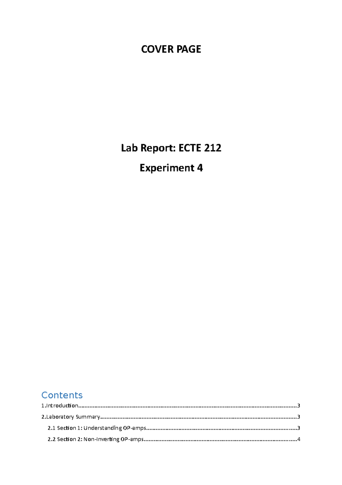 212 report - COVER PAGE Lab Report: ECTE 212 Experiment 4 Contents ...