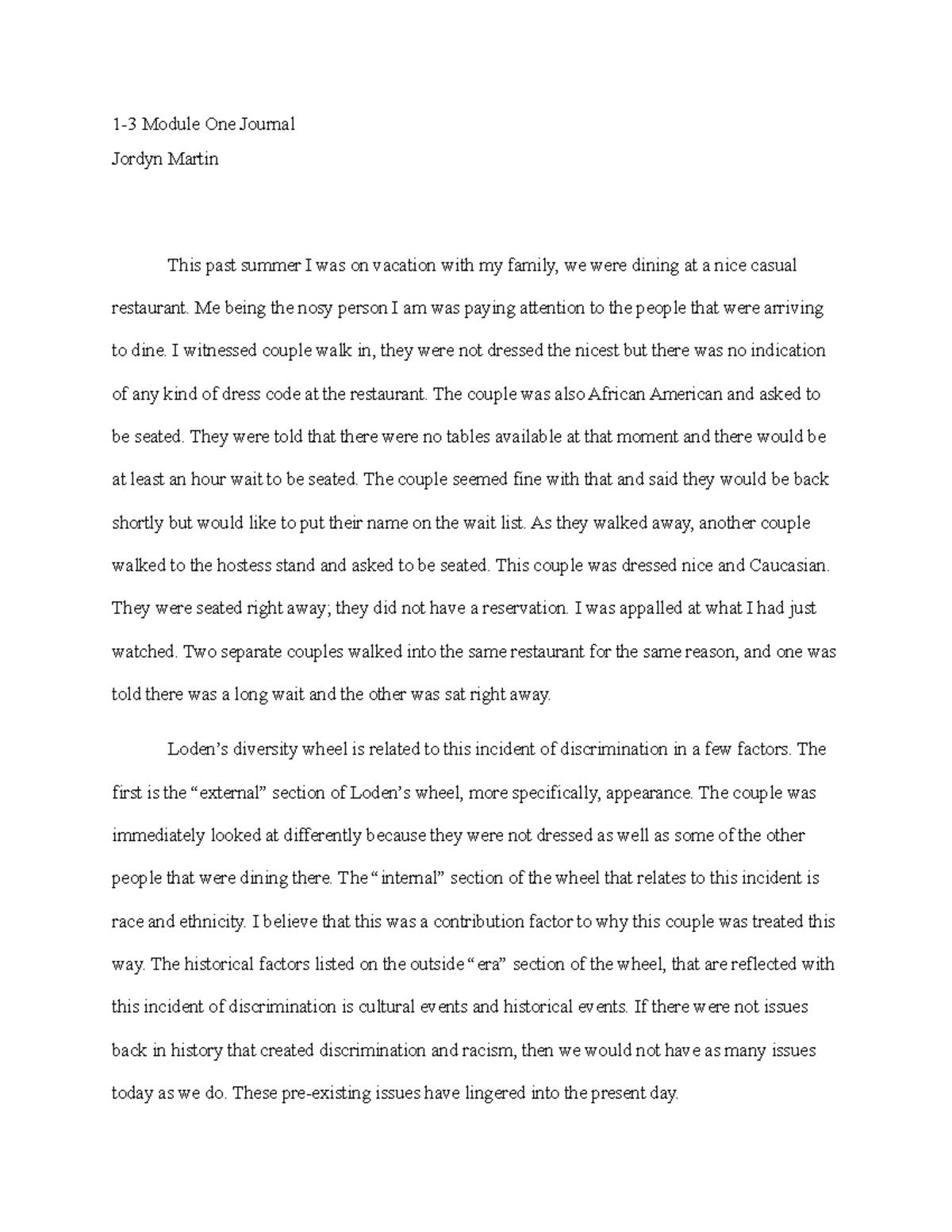 Journal 1-3 cultural awareness - CJ 120 T5209 - SNHU - Studocu