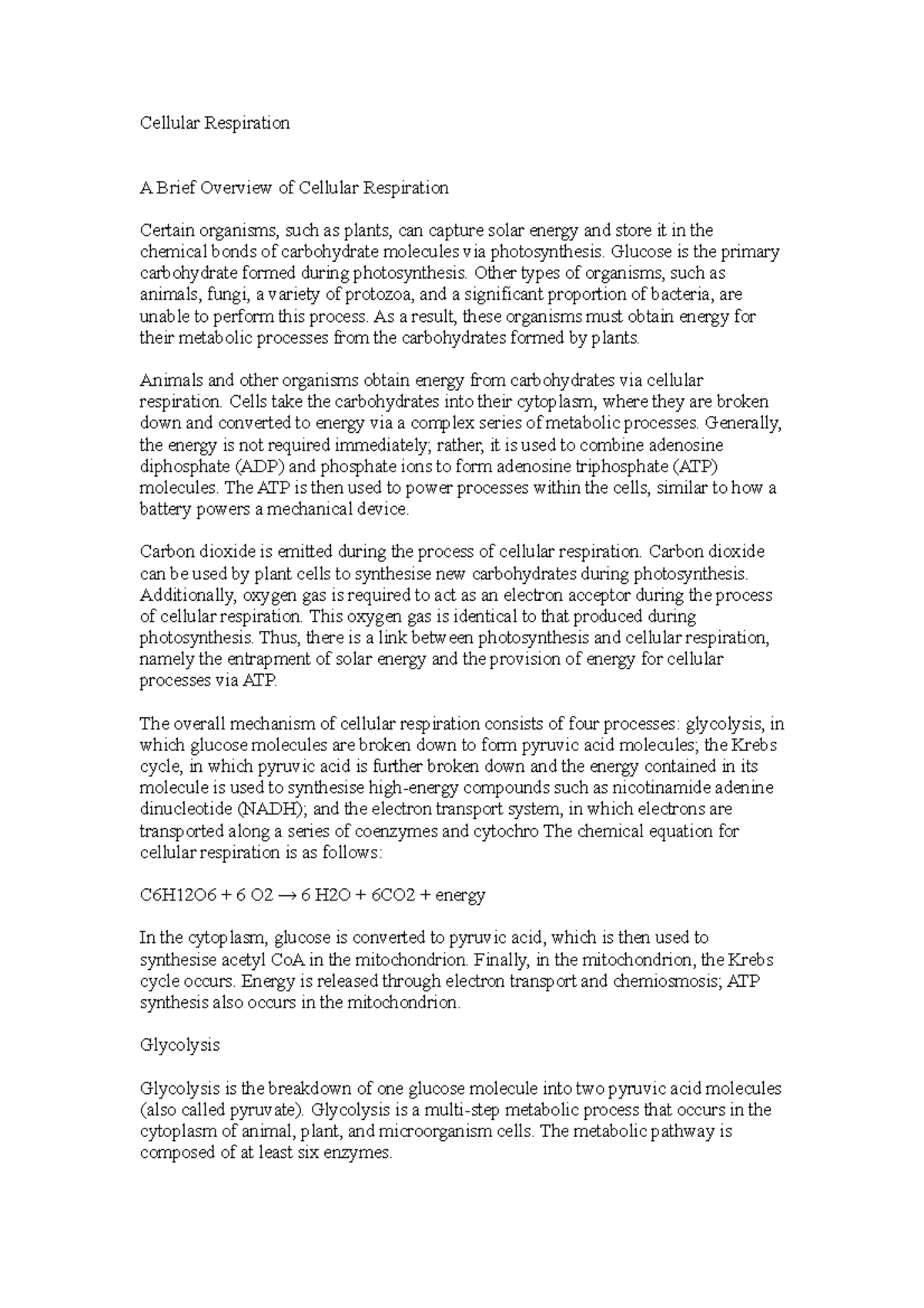 Cellular Respiration - Lecture notes 5 - Biology - AMU - Studocu