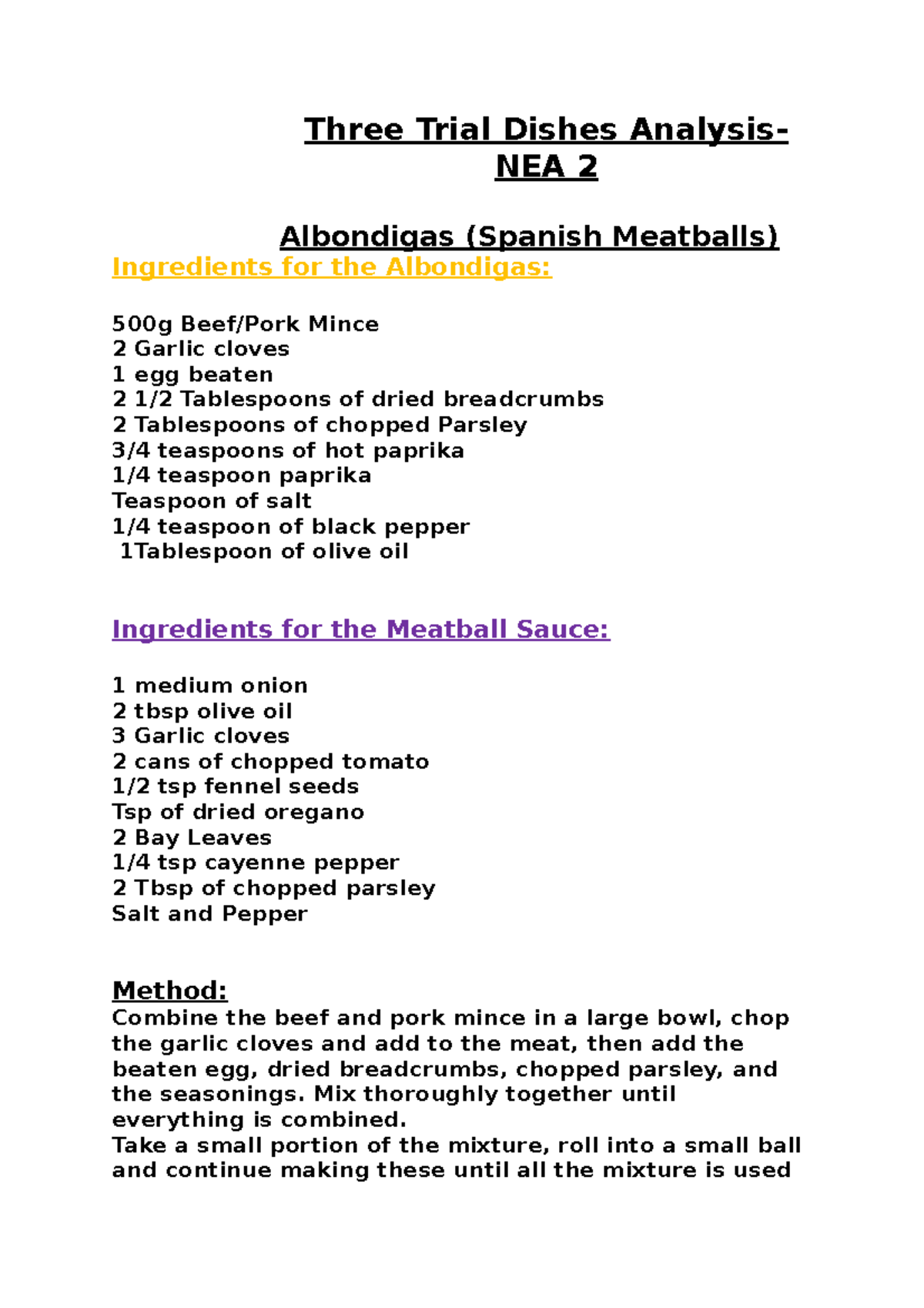 Final Trial Dishes Analysis- Food NEA2 part of coursework- analysis of ...