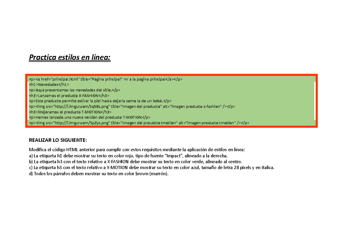 Practica estilos en línea CSS - Practica estilos en línea: