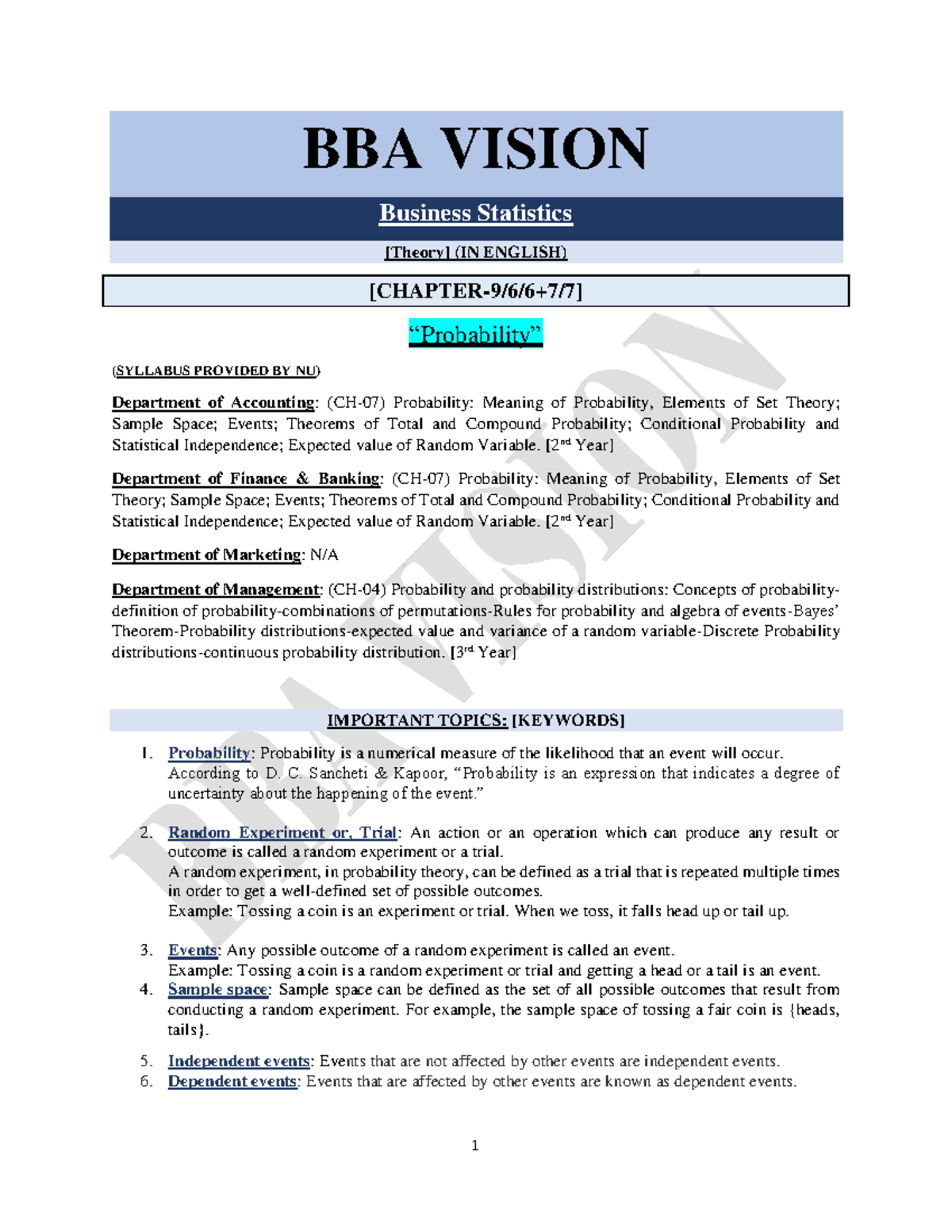 Business Statistics (Chapter- Probability) [Theory IN English] Lecture ...