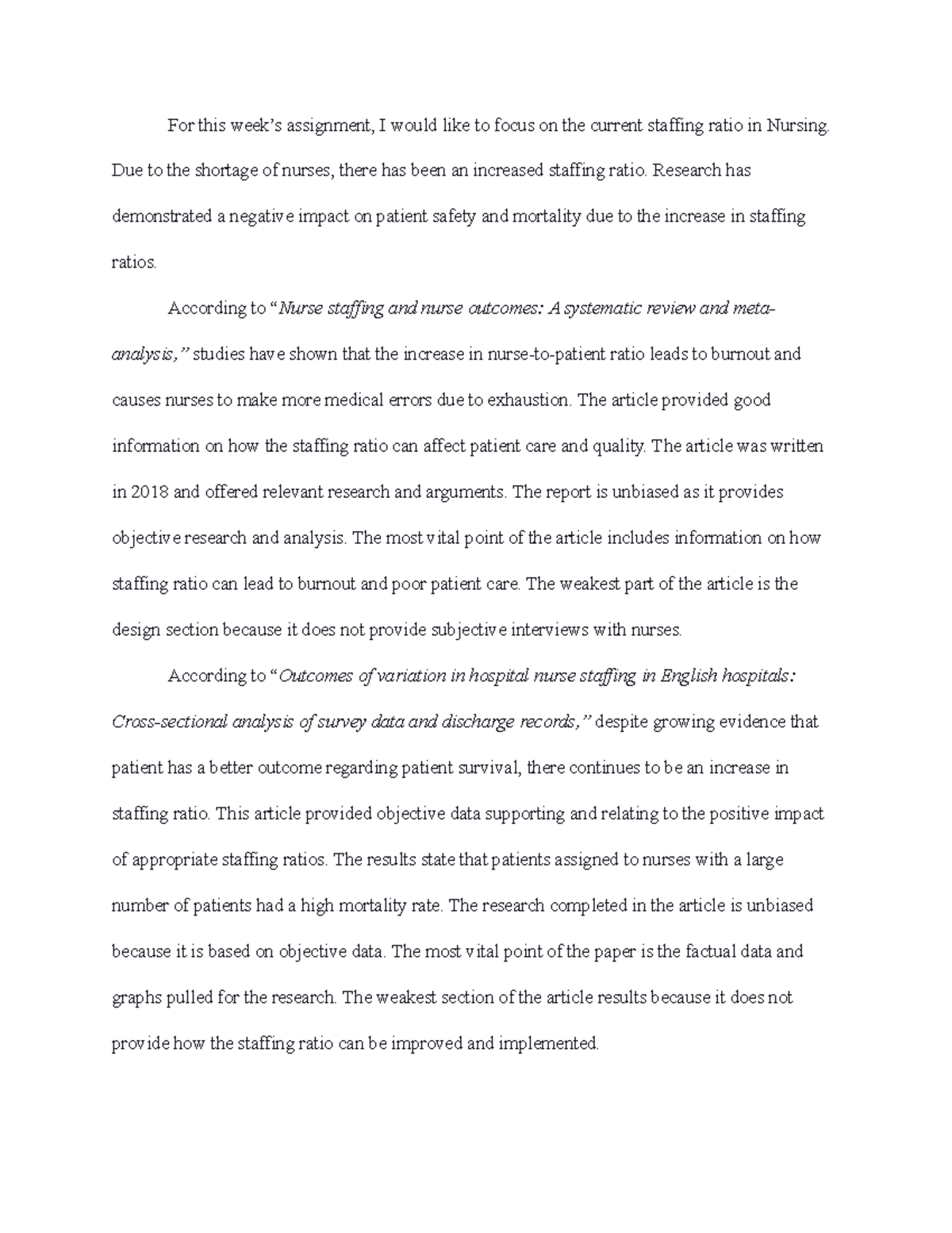 Week 11 English 310 - Summary - For this week’s assignment, I would ...