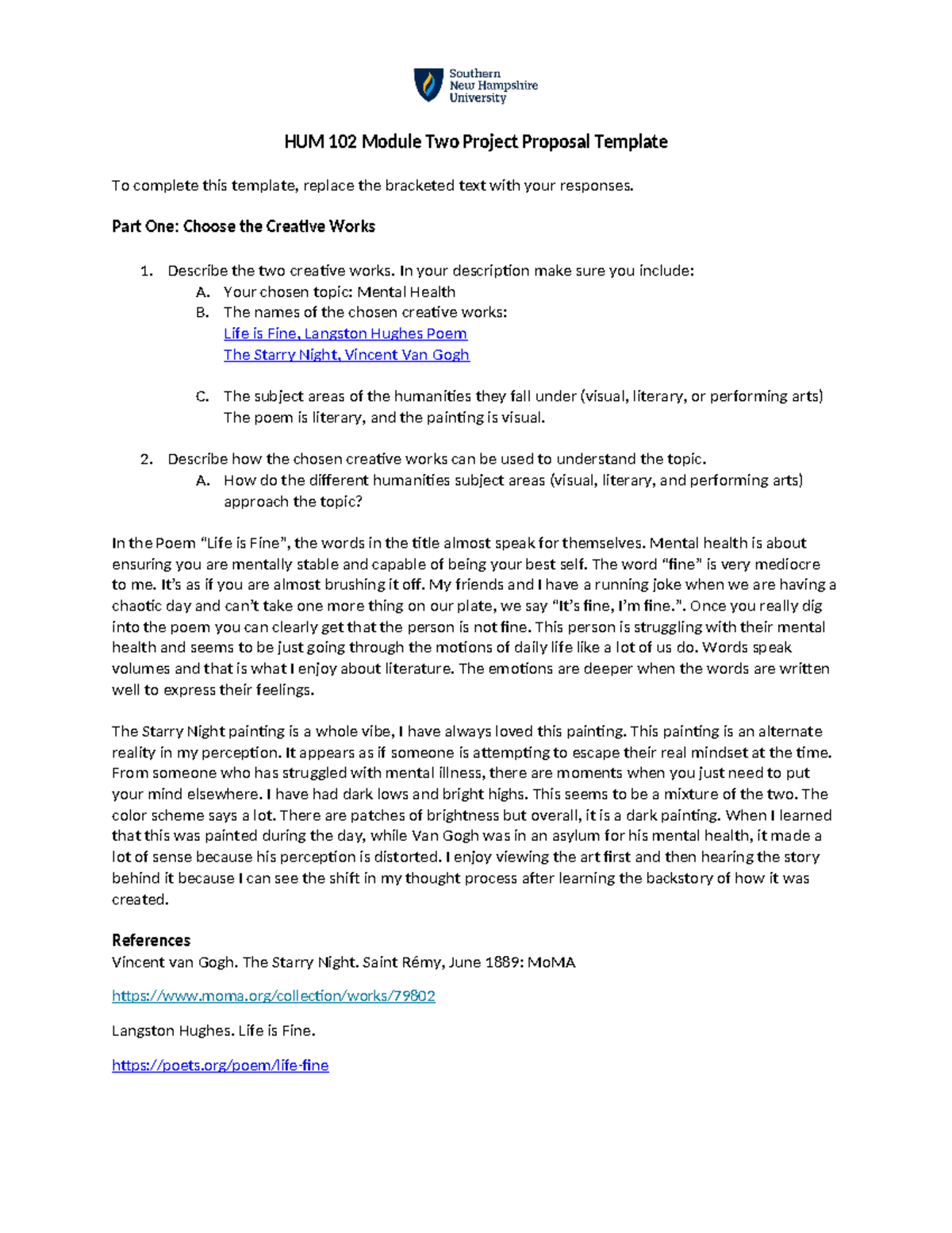 HUM 102 Module Two Project Proposal Template - Part One: Choose the ...